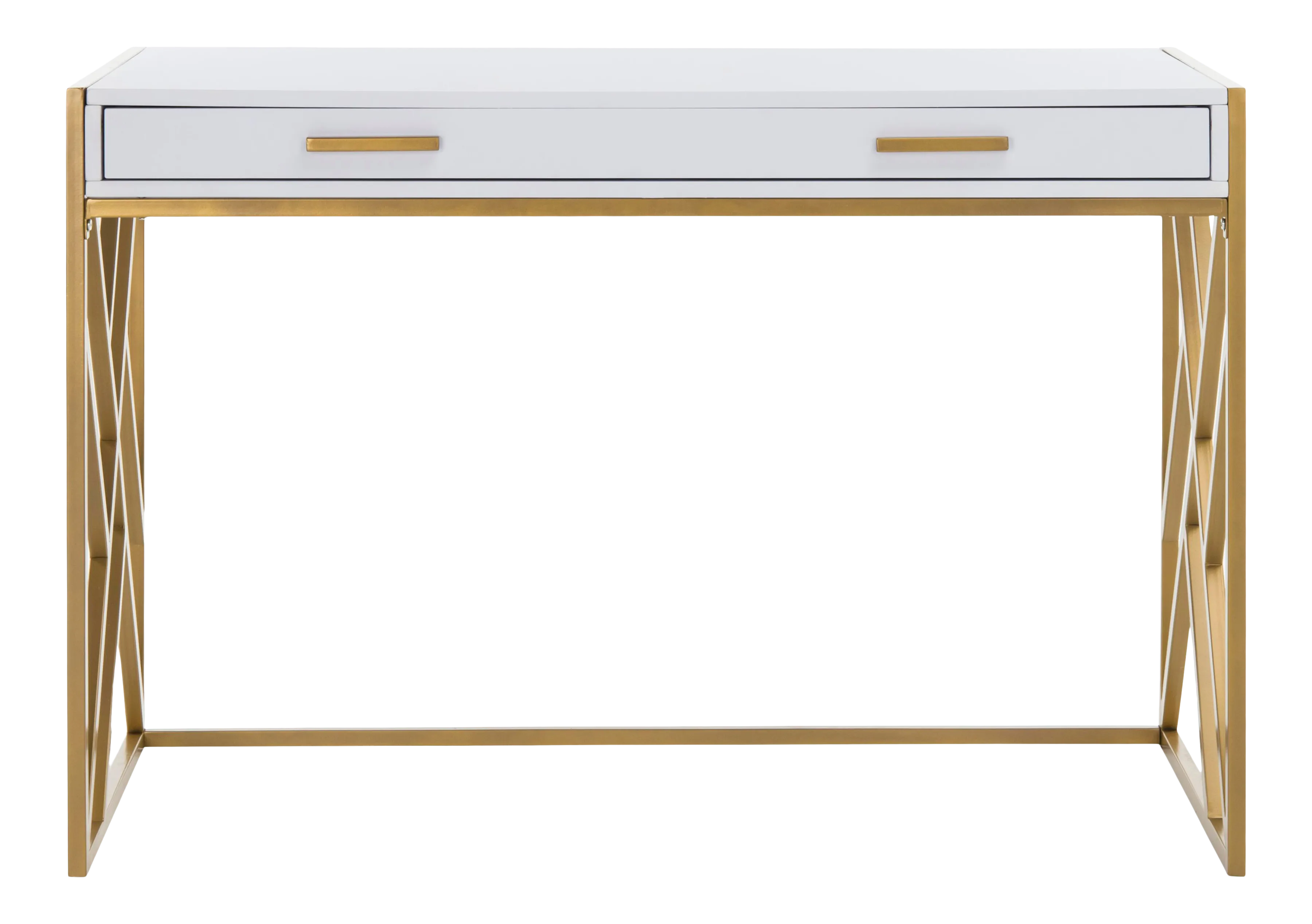 2 Drawer Desk, White & Gold | Chairish
