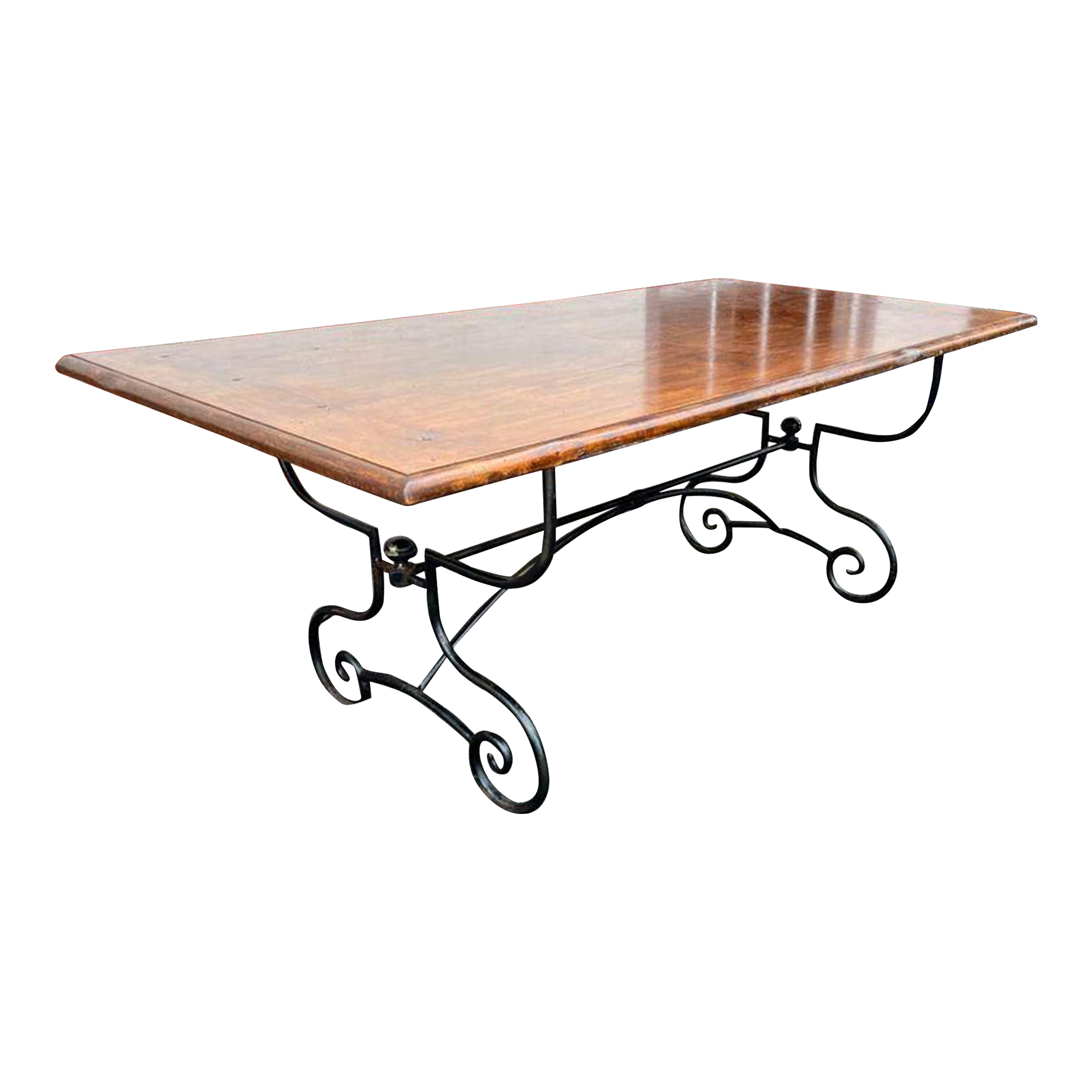 Vintage Country Style Wrought Iron Base Solid Wood Top Dining Table ...