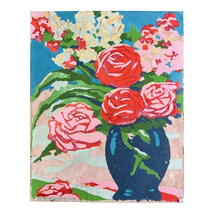 Vintage Floral Paint by Numbers Still Life Painting of Vase of Roses ...