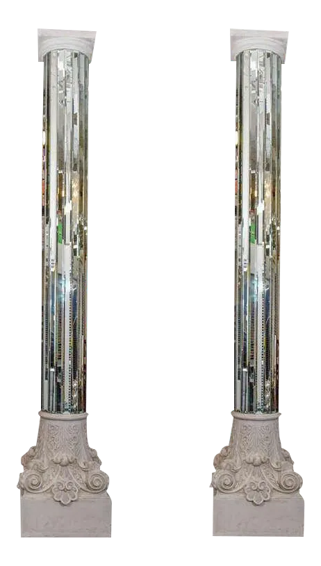 Monumental Size Modern Neoclassical Mirrored White Columns - a Pair ...