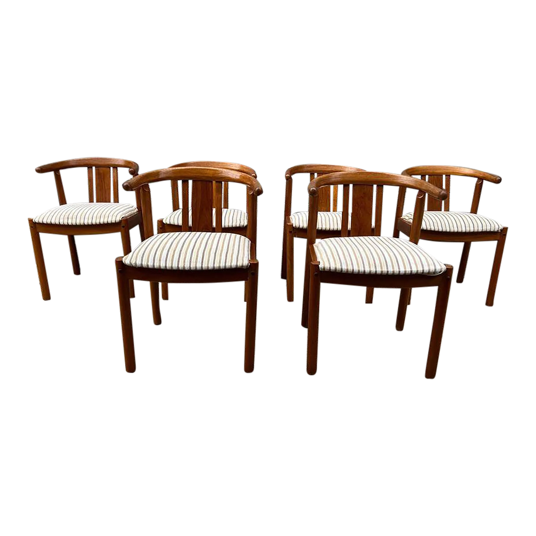 Set of 6 Mid Century Modern Slat and Curved Back Danish Teak Dining ...