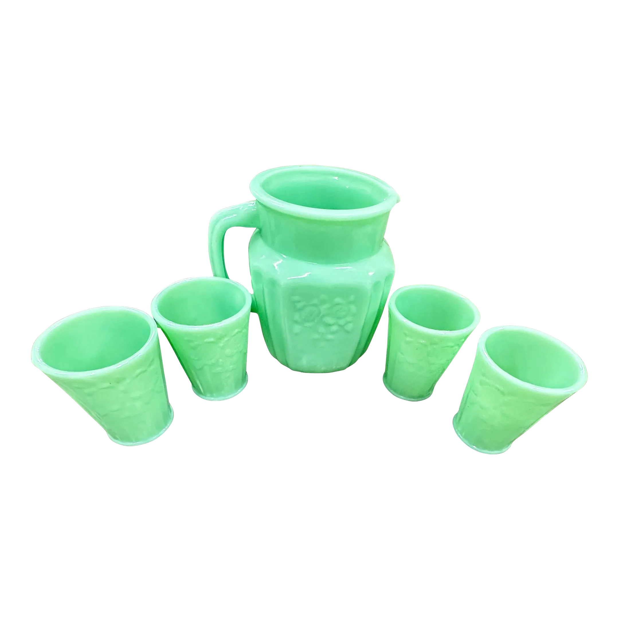 Jadeite Juice Pitcher Mayfair Design - 5 Piece Set | Chairish