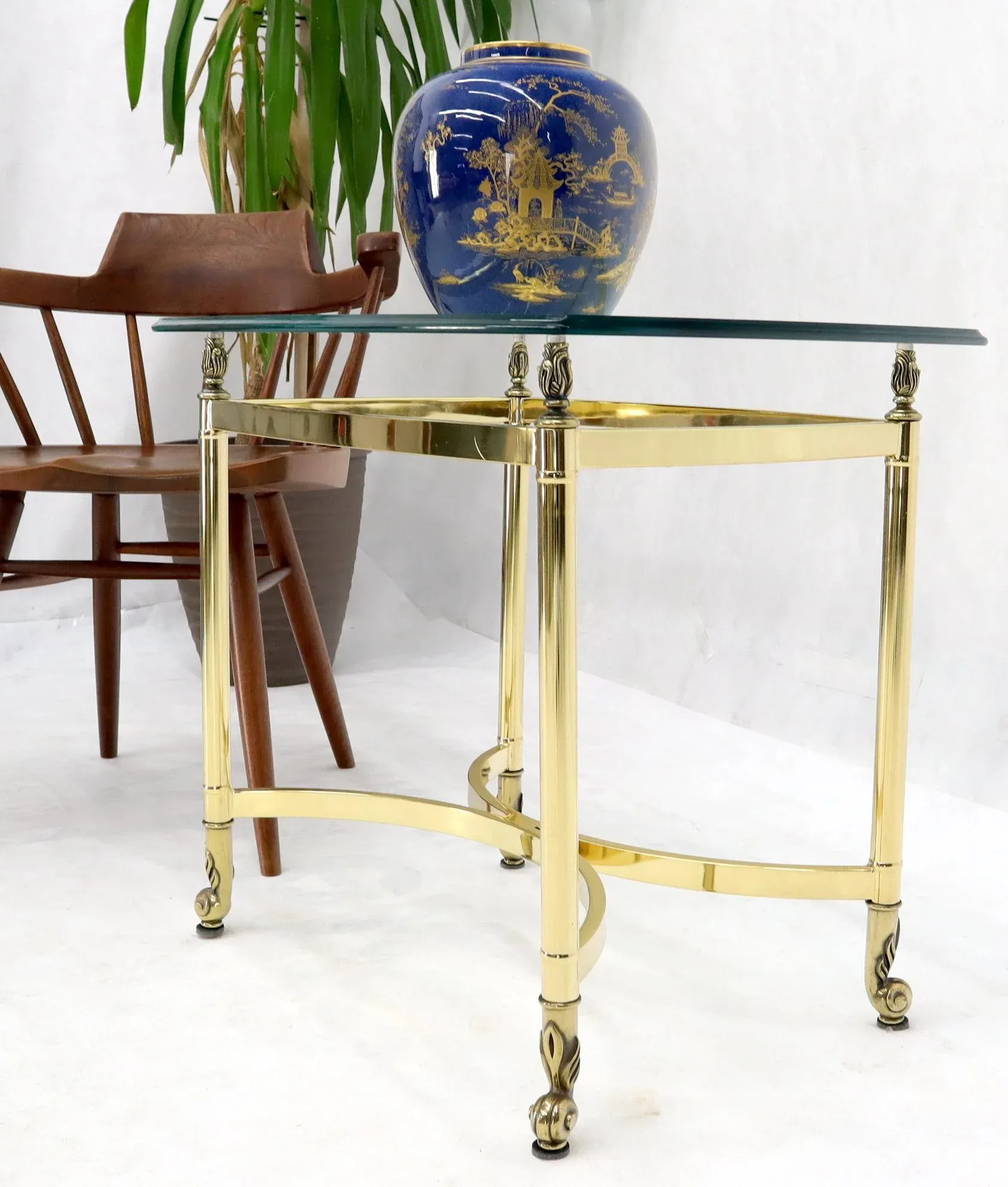 Brass Base Glass Top Rounded Rectangle Coffee Table