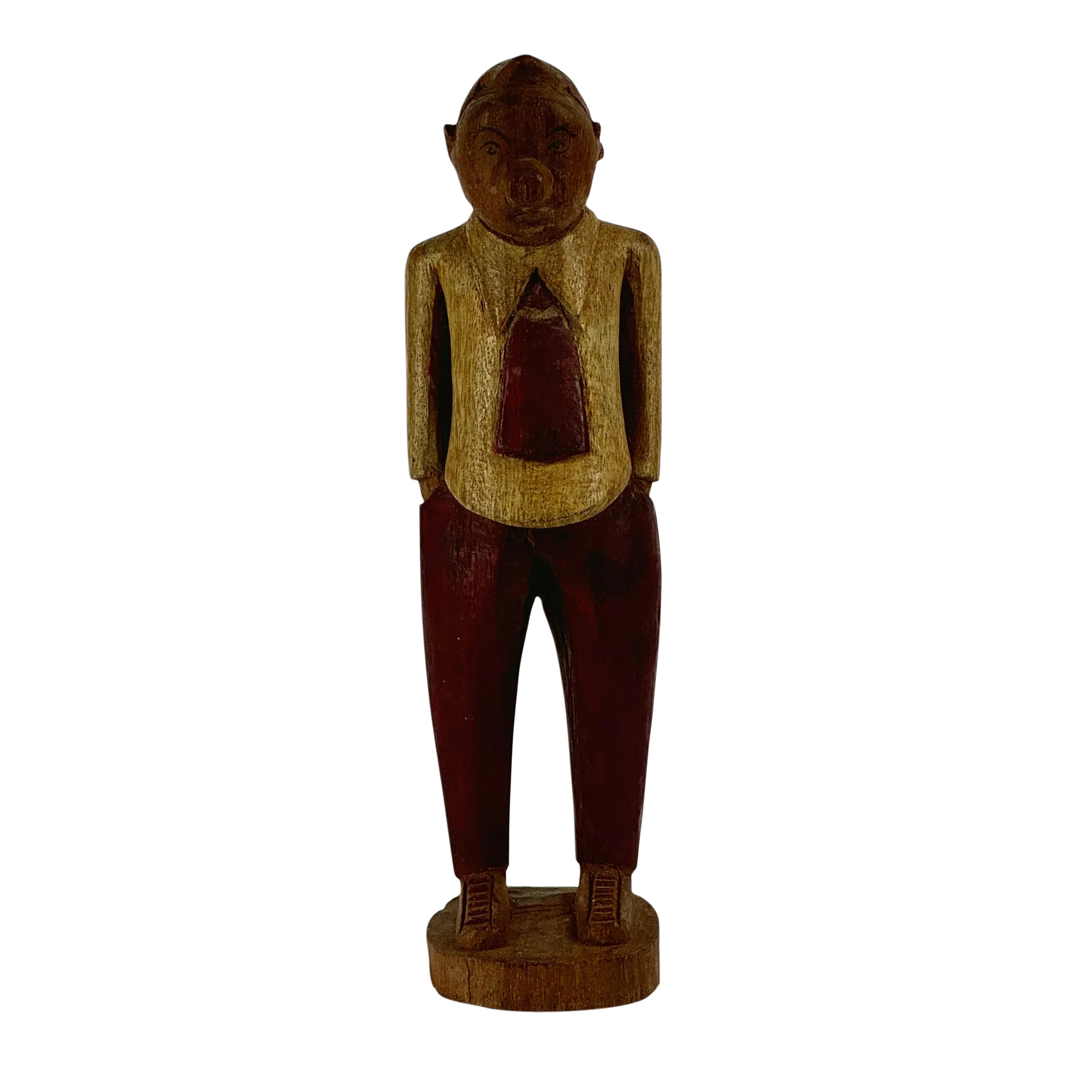 Vintage Folk Art Carved Wood Statue of Man With Yellow Shirt, Red Tie ...