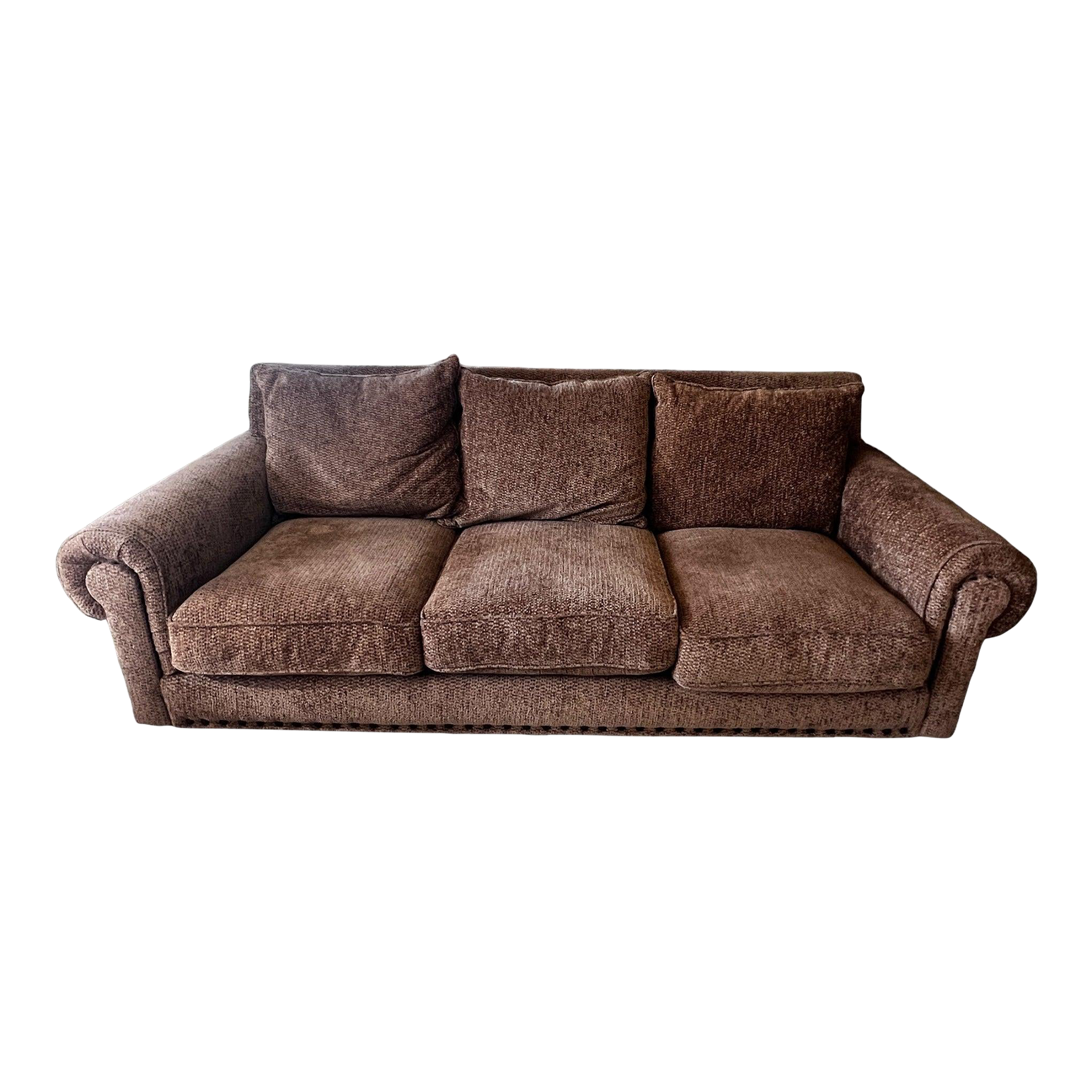Robert Mitchell Rolled Arm Taupe Chenille Sofa With Down Cushions ...
