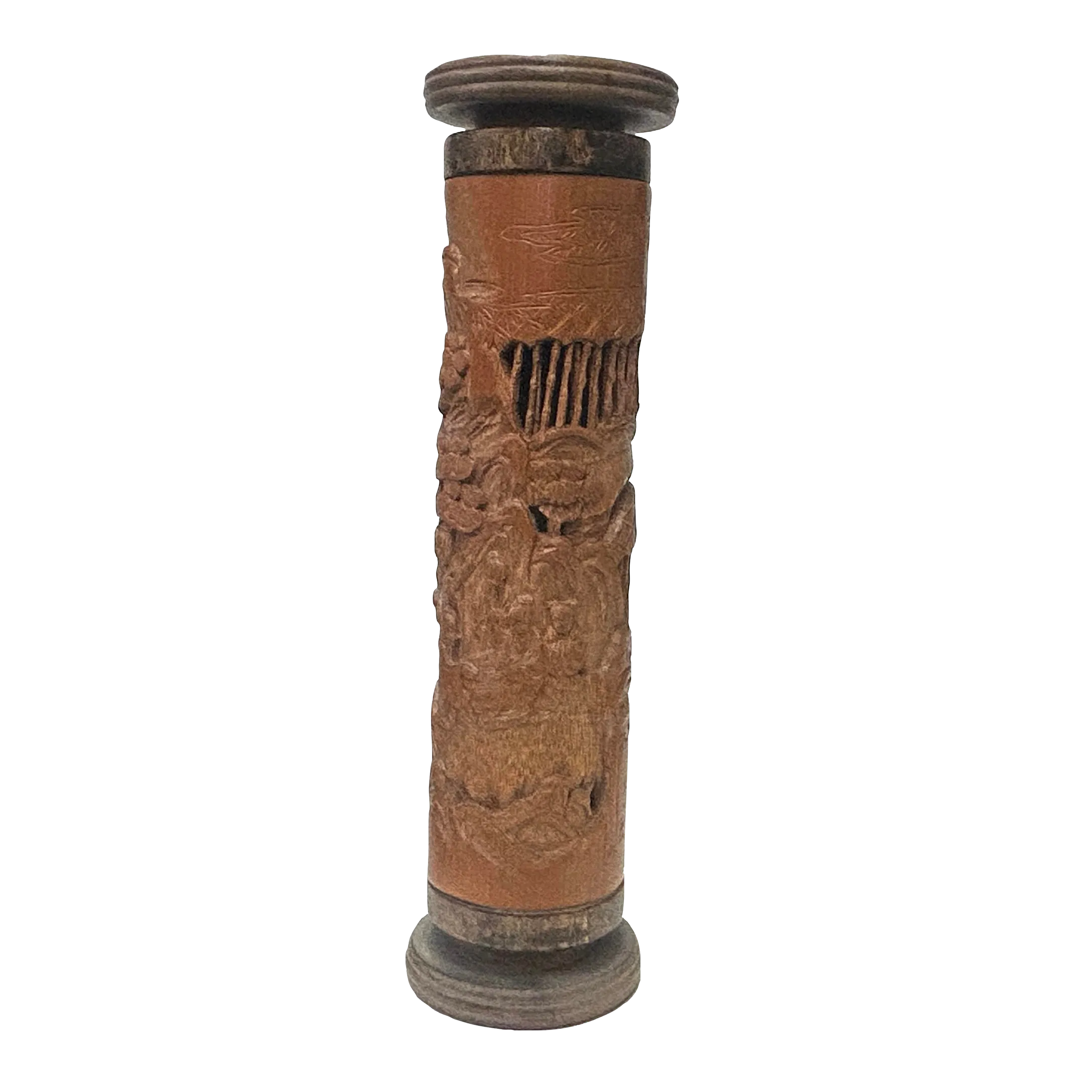 Vintage Chinese Bamboo People Scenery Carving Column Display Art | Chairish