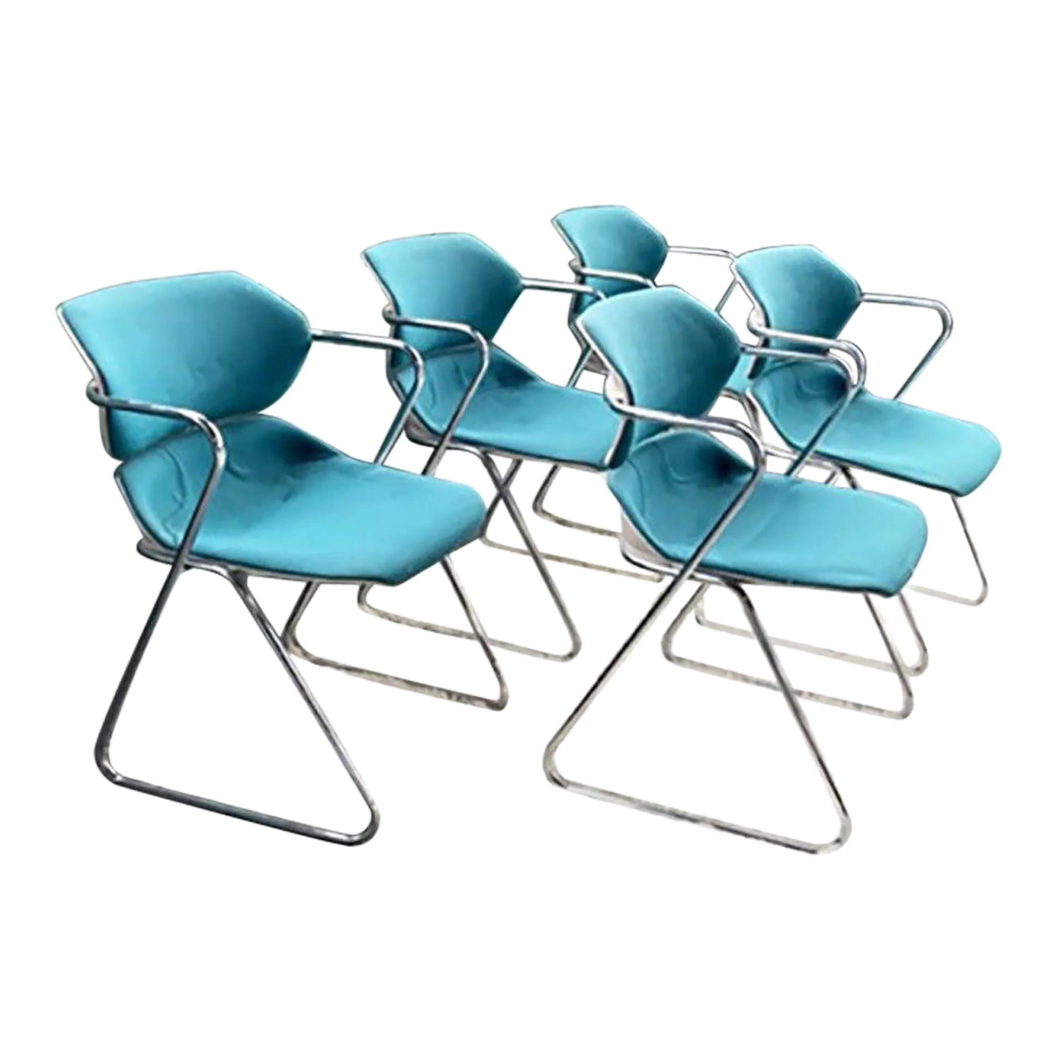 1970s Mid Century "Acton Stacker" Turquoise Textile, Chrome Chairs ...