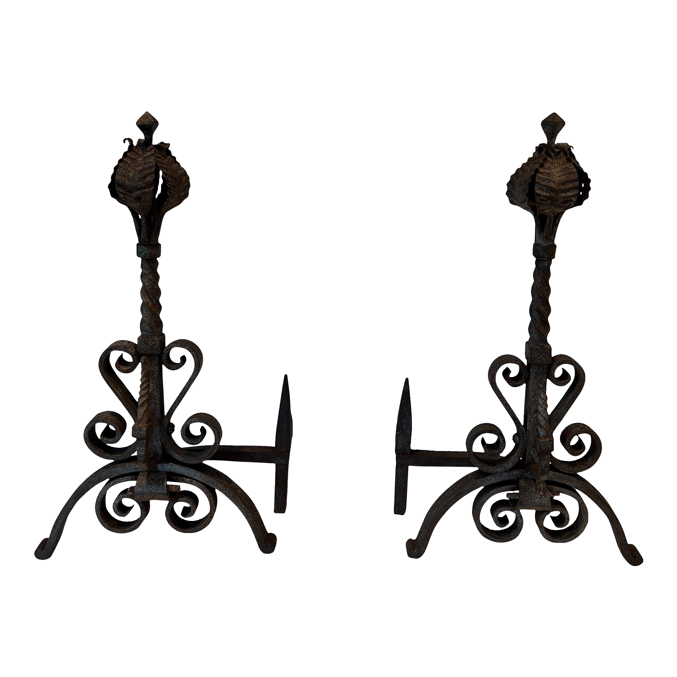 Wrought Iron Andirons - a Pair | Chairish