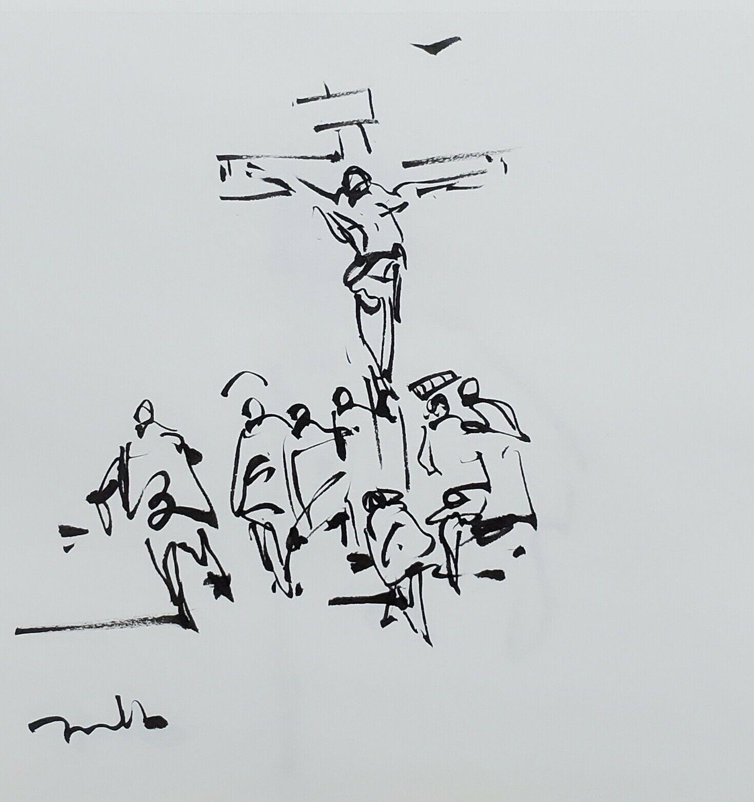 Contemporary Expressionist Style Figurative Ink Drawing by Jose ...