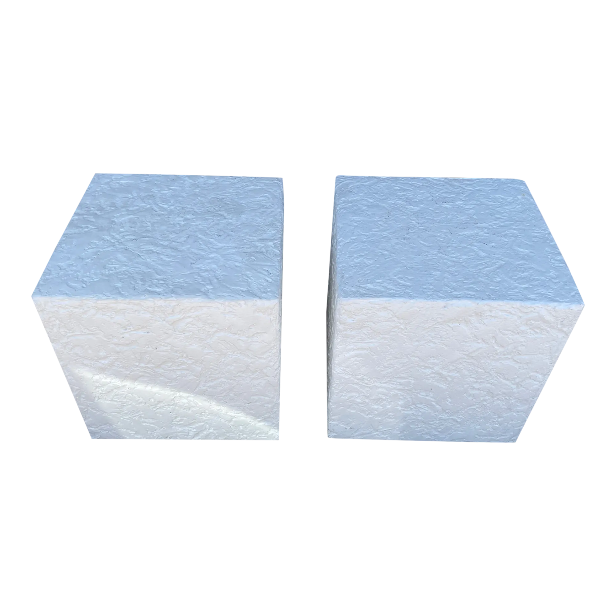 Postmodern White Textured Plaster Cube Side Tables-Pair | Chairish