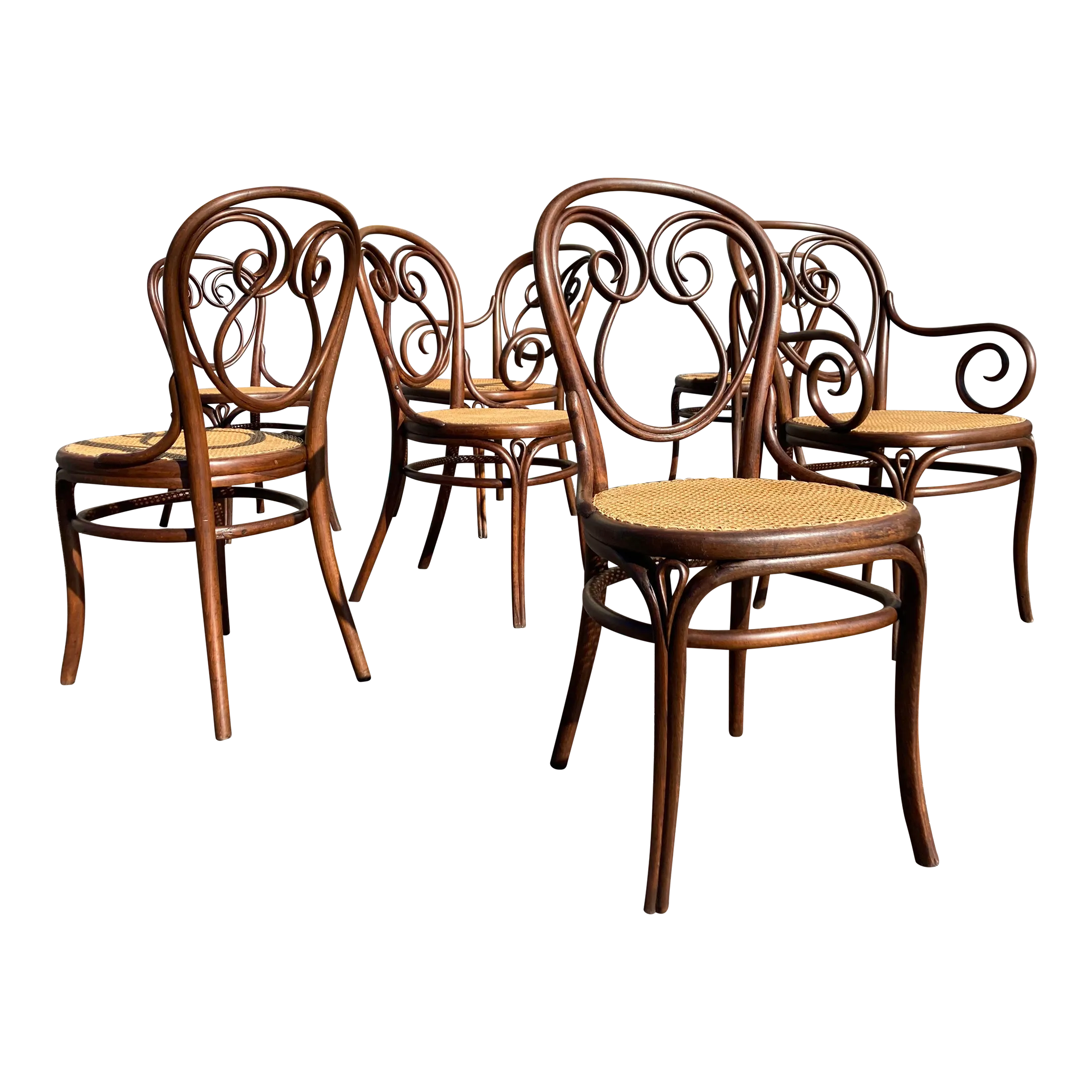 Set of 7 19th Century Thonet Chairs Model 13, Bentwood and Cane - Great ...