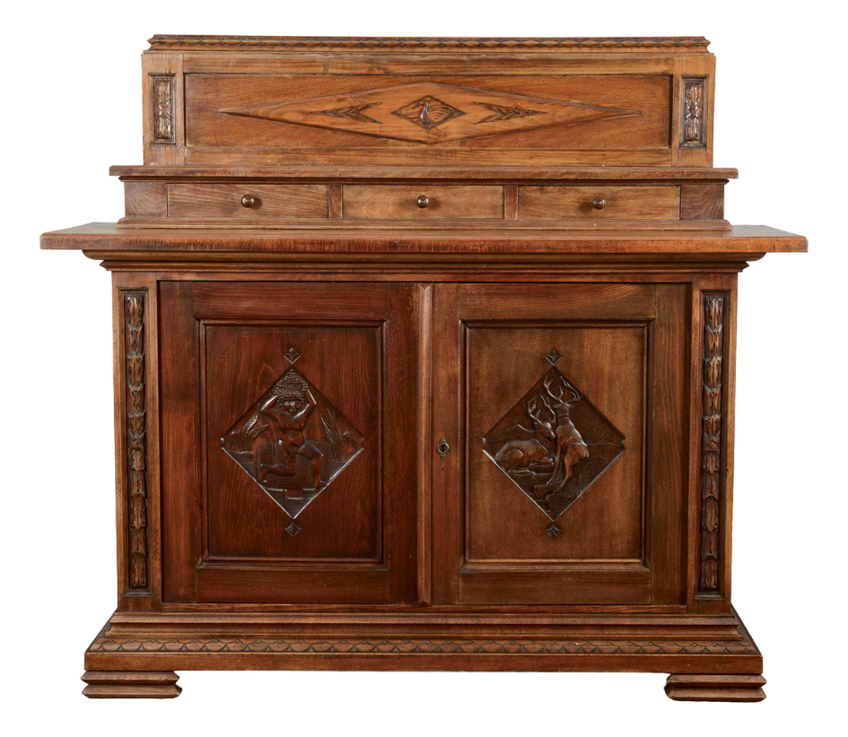 Art Deco Sideboard in Wood with Top and Drawers Carved with Fasces ...