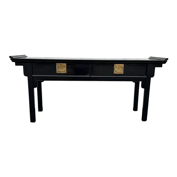 Black Chinoiserie Console Table by Century Furniture With Brass Asian ...