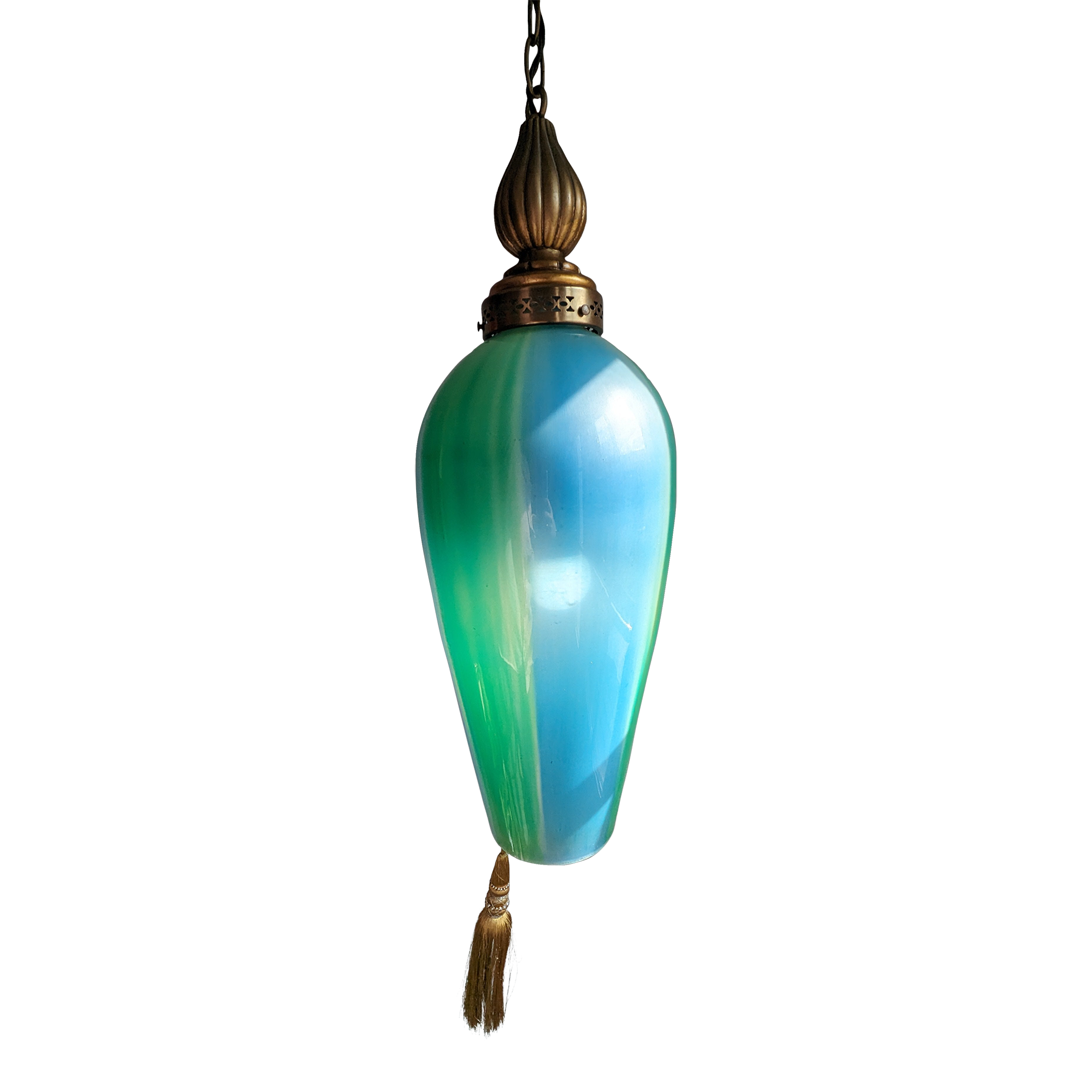Mid 20th Century Blue and Green Tasseled Swag Light | Chairish