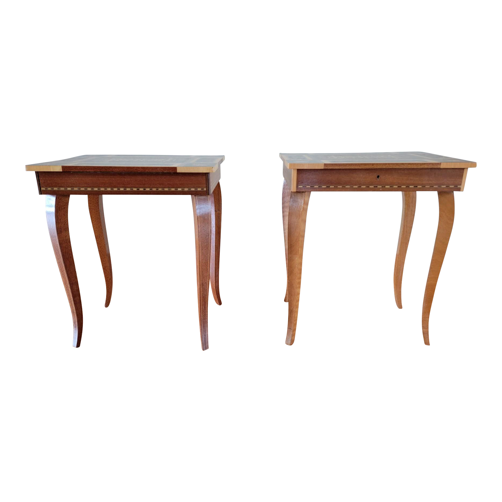 1950s Vintage Pair Italian Lacquered Top Small Music Box Tables | Chairish