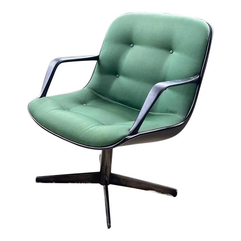 Vintage Mid-Century Tufted Green Faux Leather Textile Steelcase 451 ...