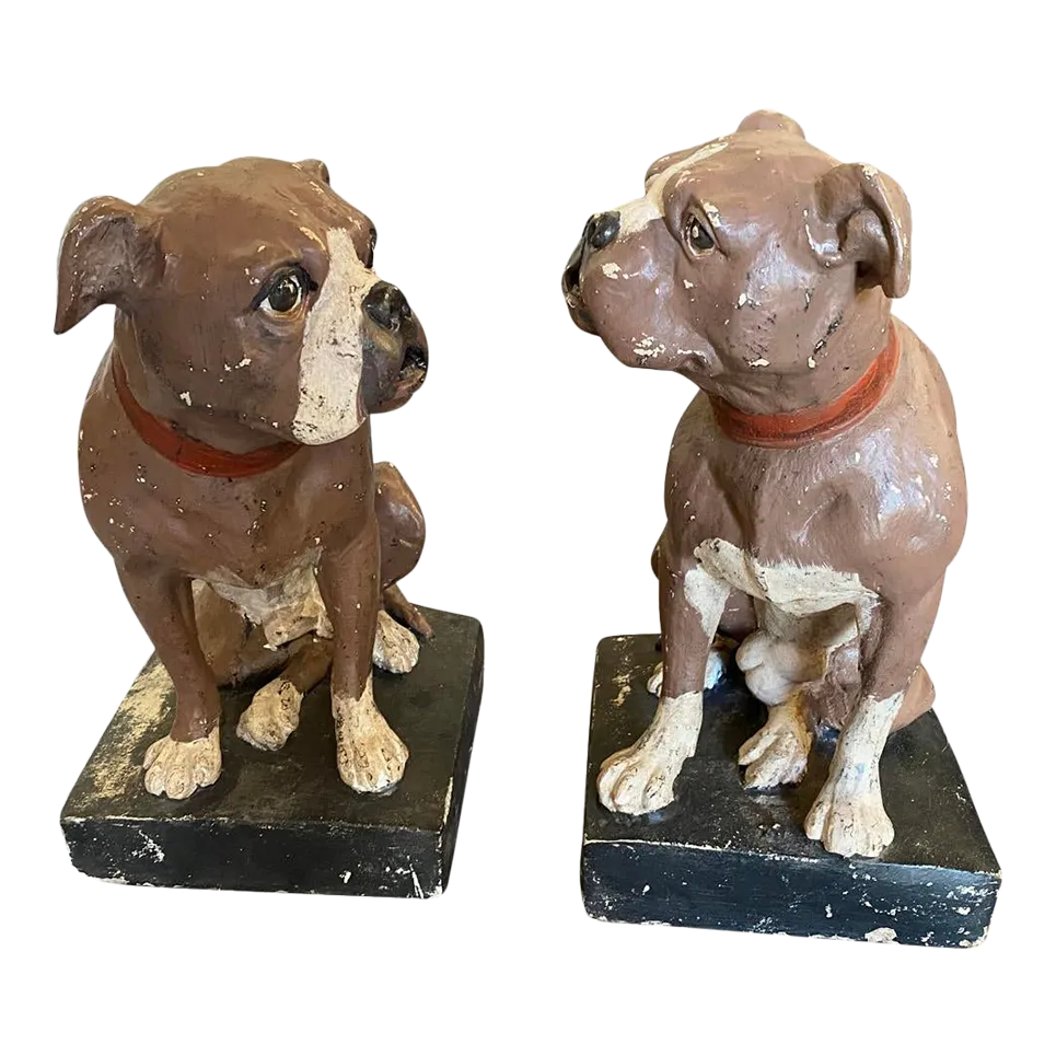 Bulldog Statues - Early 20th Century English Pair of Bulldogs | Chairish