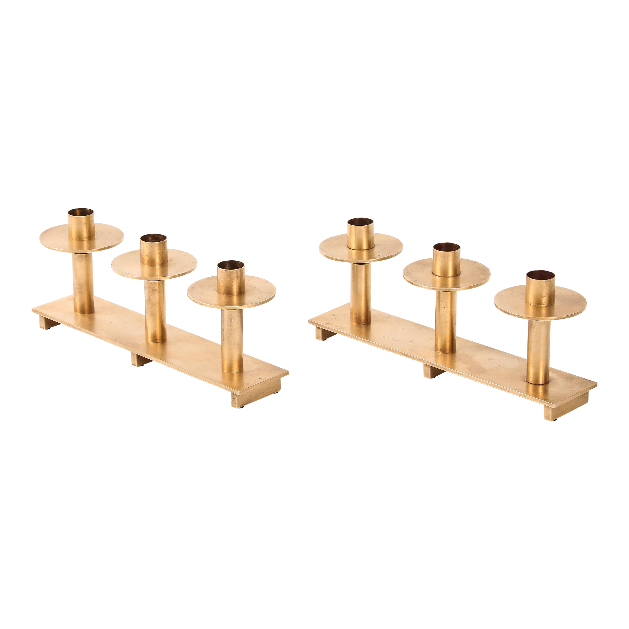 1960's Solid Brass Large Modernist Swedish Candlesticks | Chairish