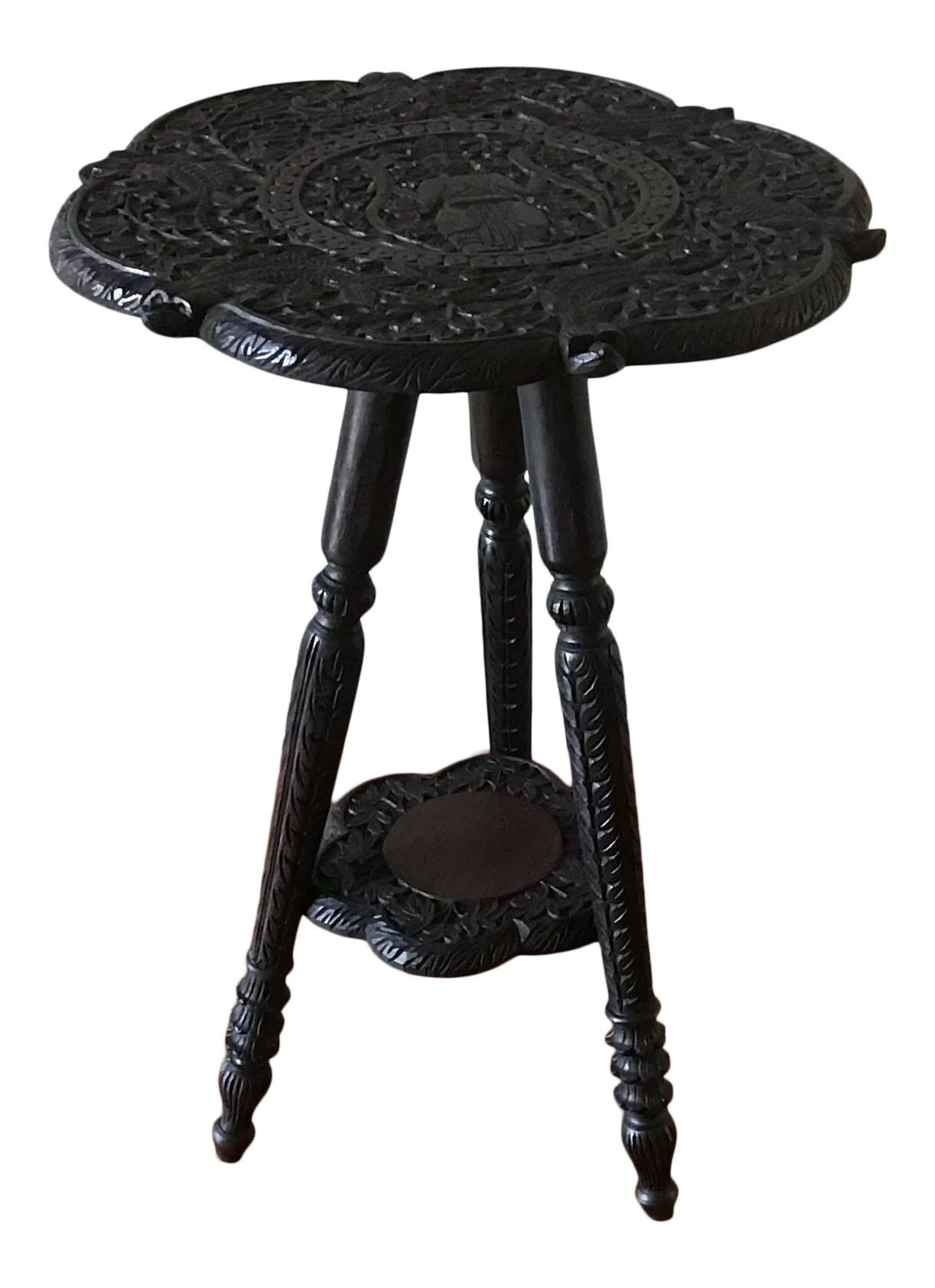 Antique Carved Rosewood Side Table | Chairish