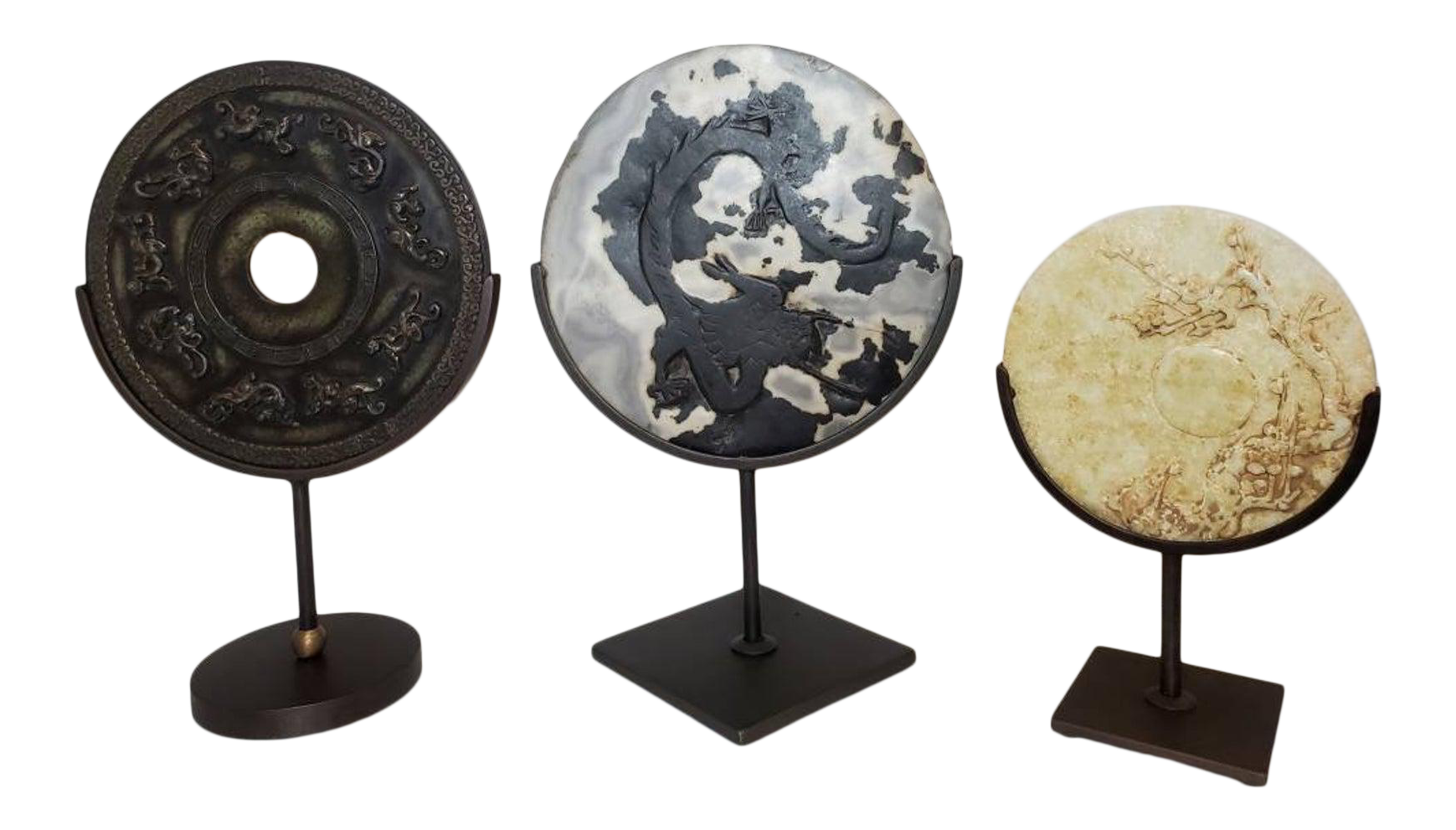 19th Century Chinese Carved Bi Disks - Set of 3 | Chairish