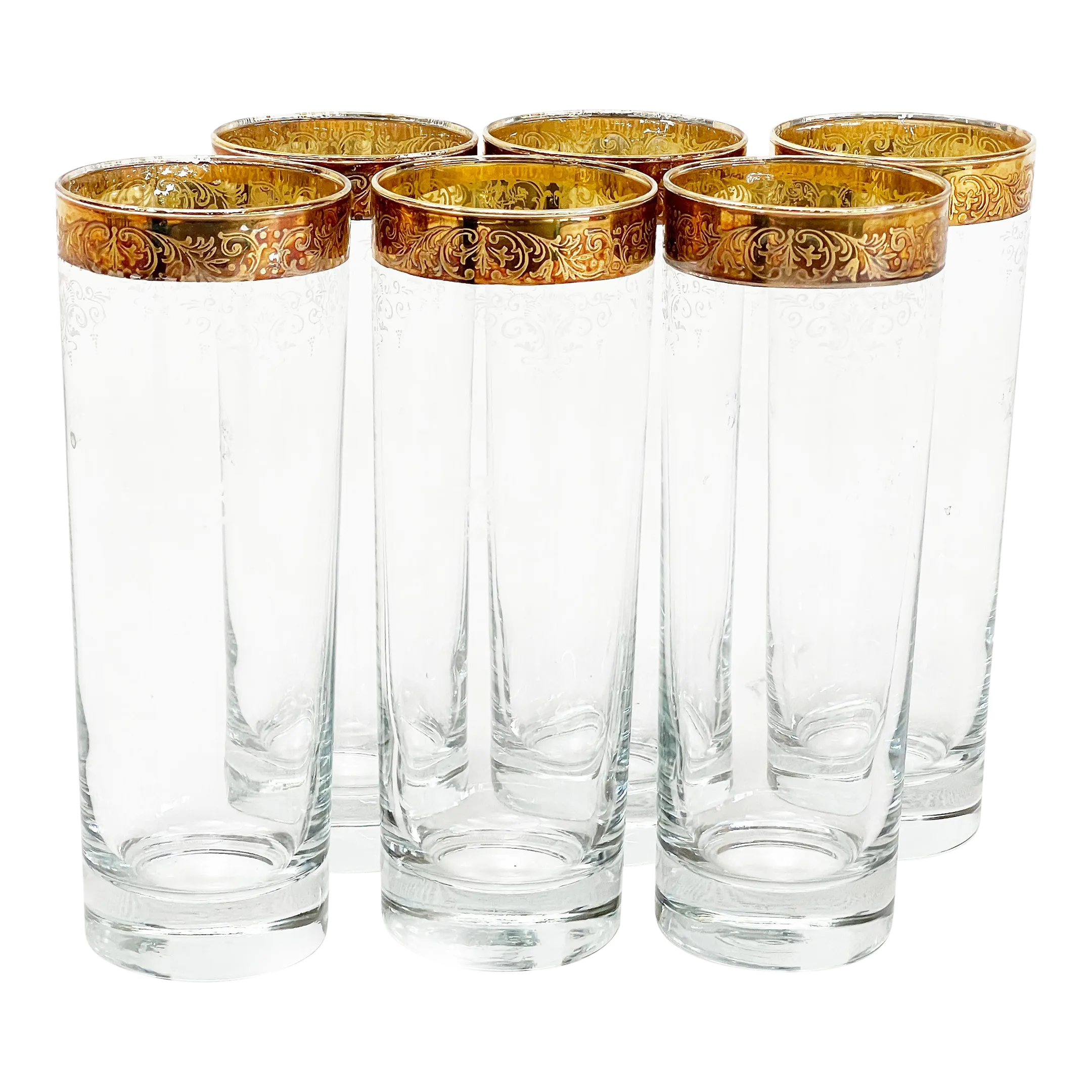 Mid Century Italian Cellini Tall Crystalware Glasses W/ 24 Kt Gold ...