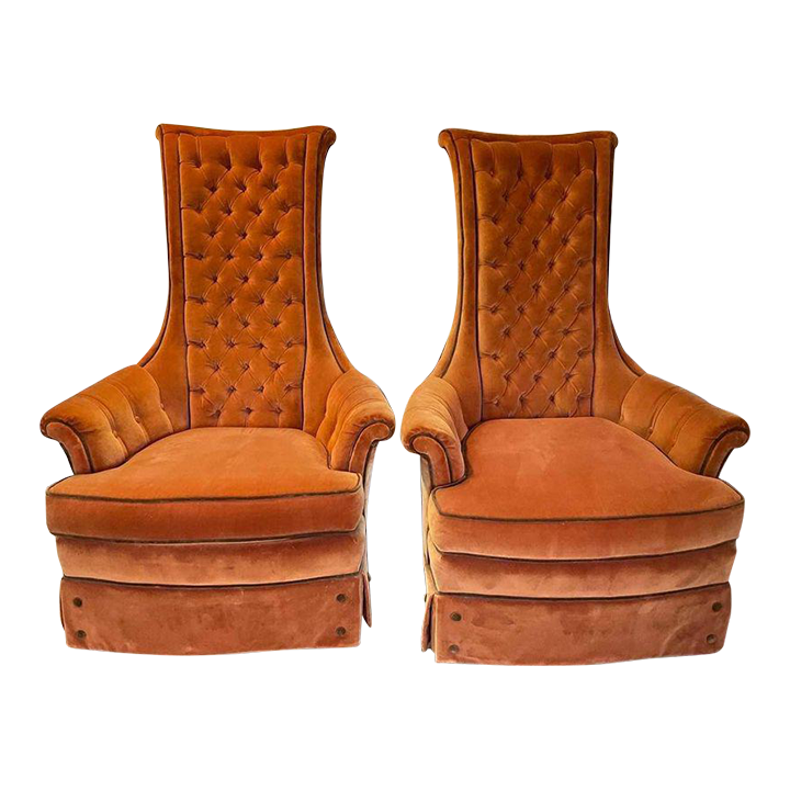 Vintage Mid Century Hollywood Regency Orange Chairs - a Pair | Chairish
