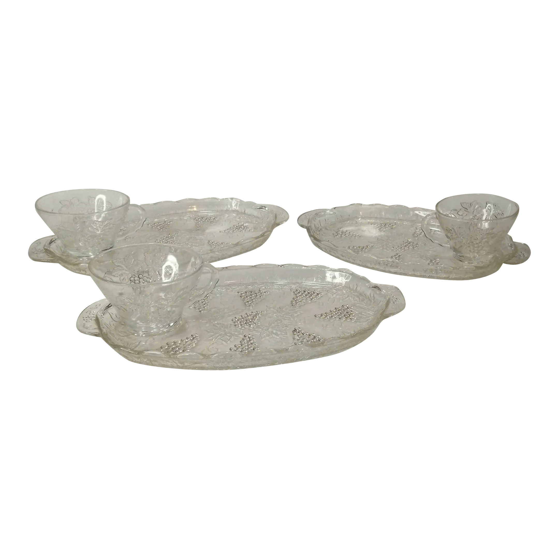 Vintage Anchor Hocking Glass Snack Set 6 Piece Plate & Cup Grape Leaf ...