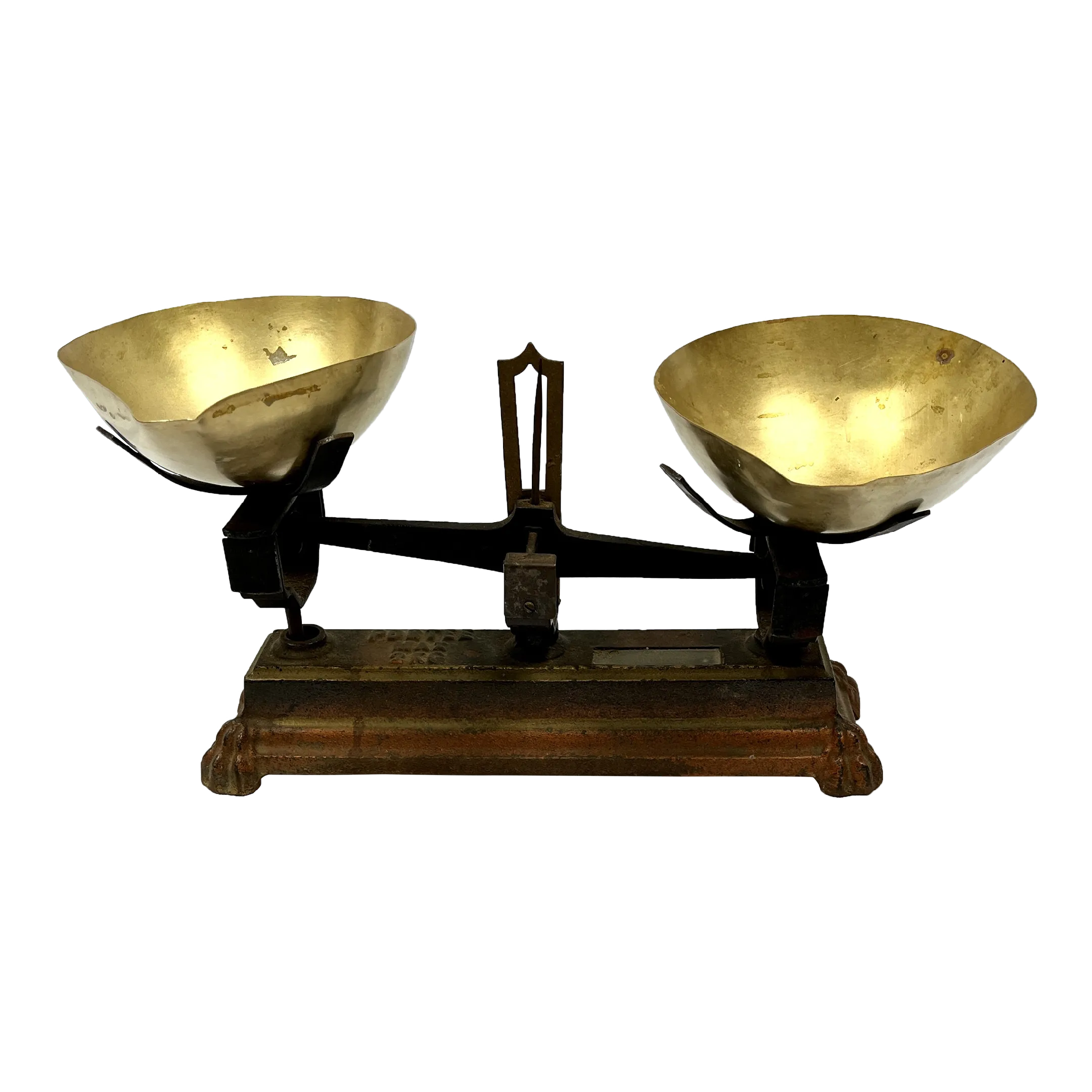 Antique French Cast Iron 2kg Balance Scale W/Brass Scoops | Chairish