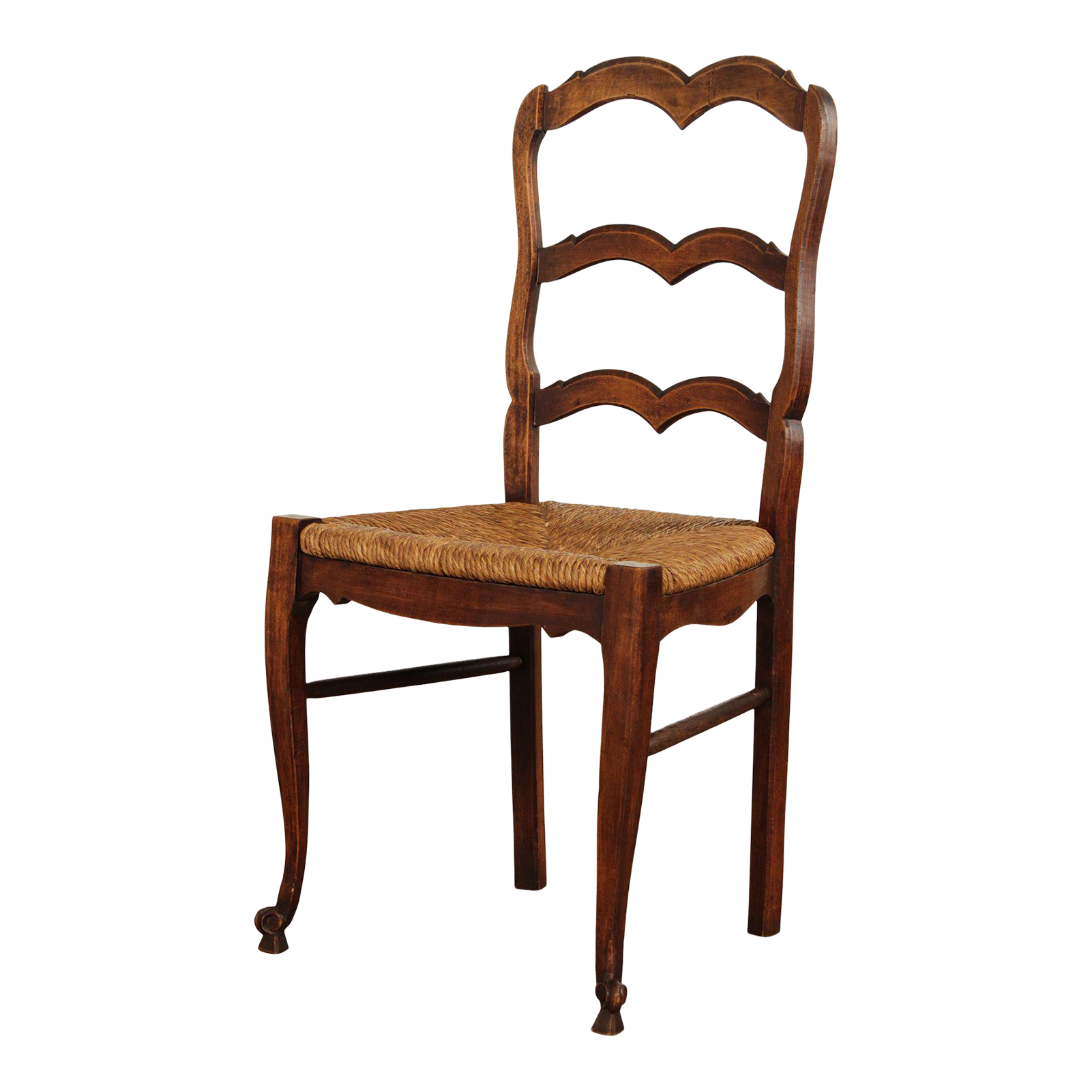Antique French Country Style Ladder Back Rush Seat Side Chair | Chairish