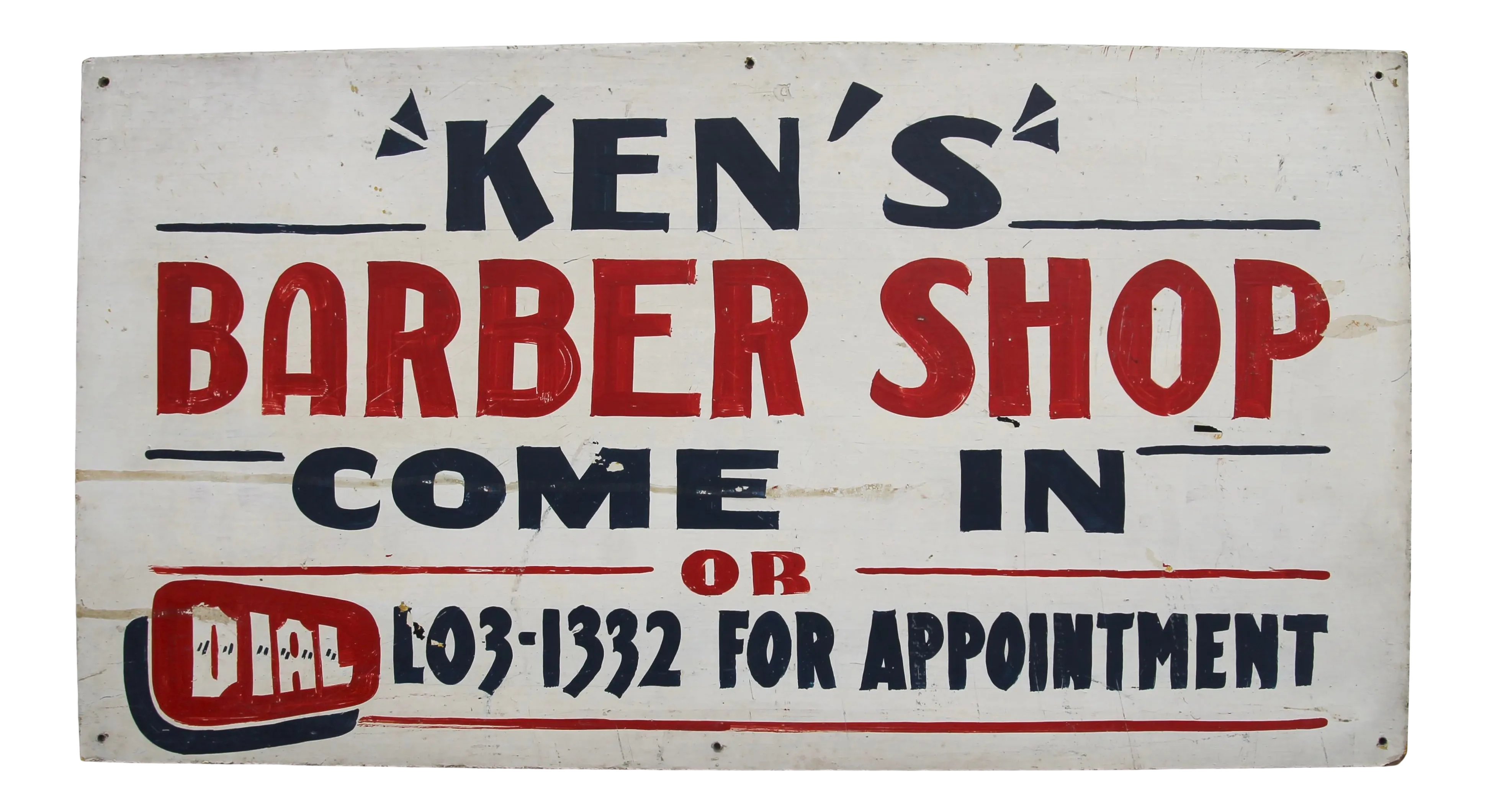 Circa 1950s Ken's Barber Shop Sign | Chairish