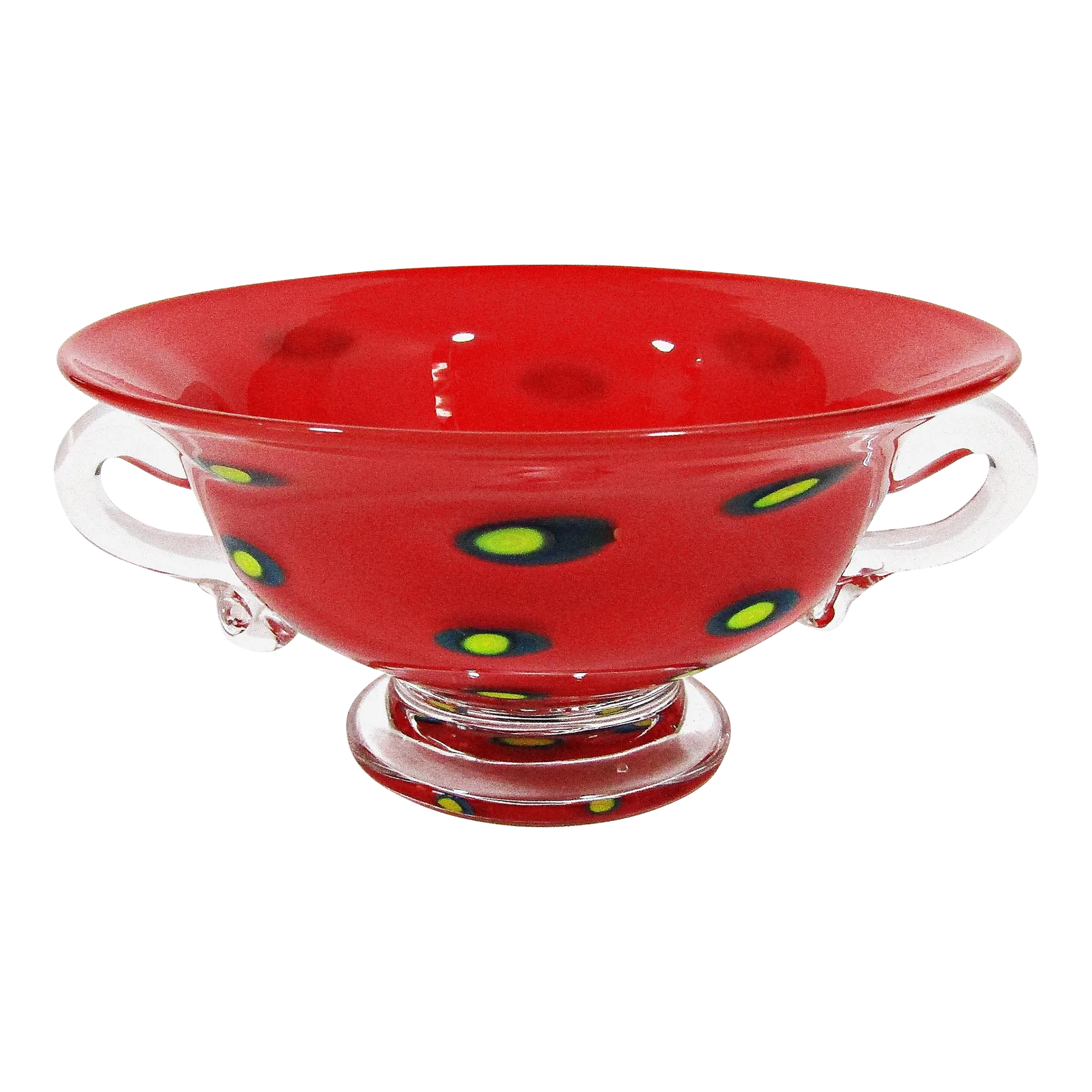 2002 Signed Hand-Blown Art Glass Double-Handled Cup Small Bowl - Bright ...