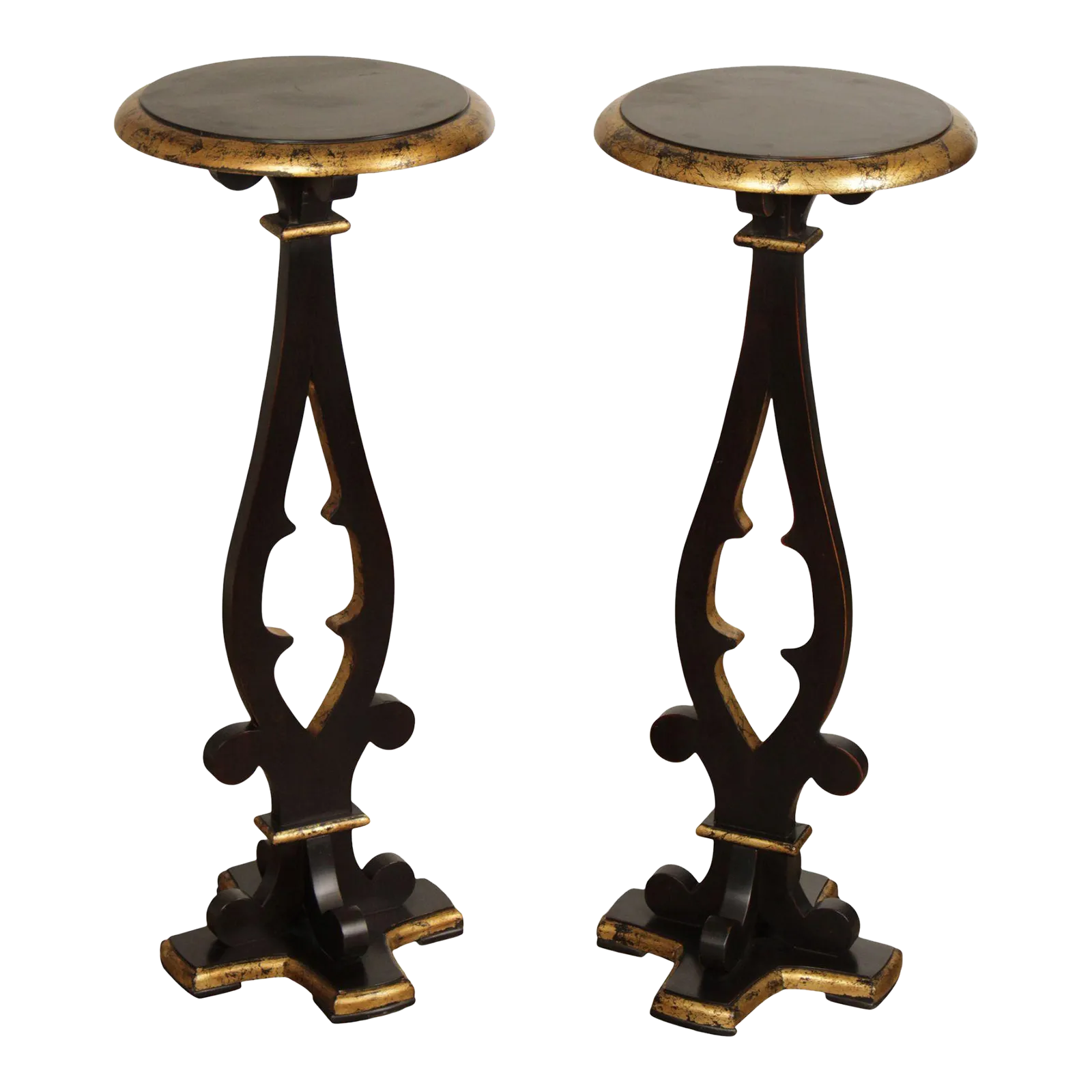 Vintage Ebonized and Partial Gilt Pair of Pedestal Plant Stands | Chairish