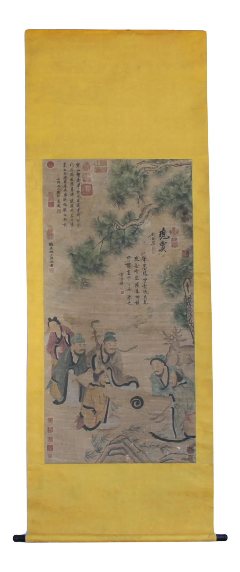 Chinese People Color Ink Scroll Painting Museum Wall Art | Chairish