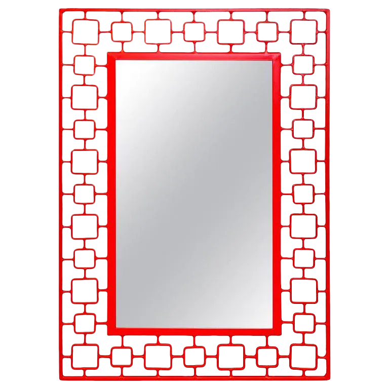 Mid 20th Century French Modern Red Enameled Iron Mirror | Chairish