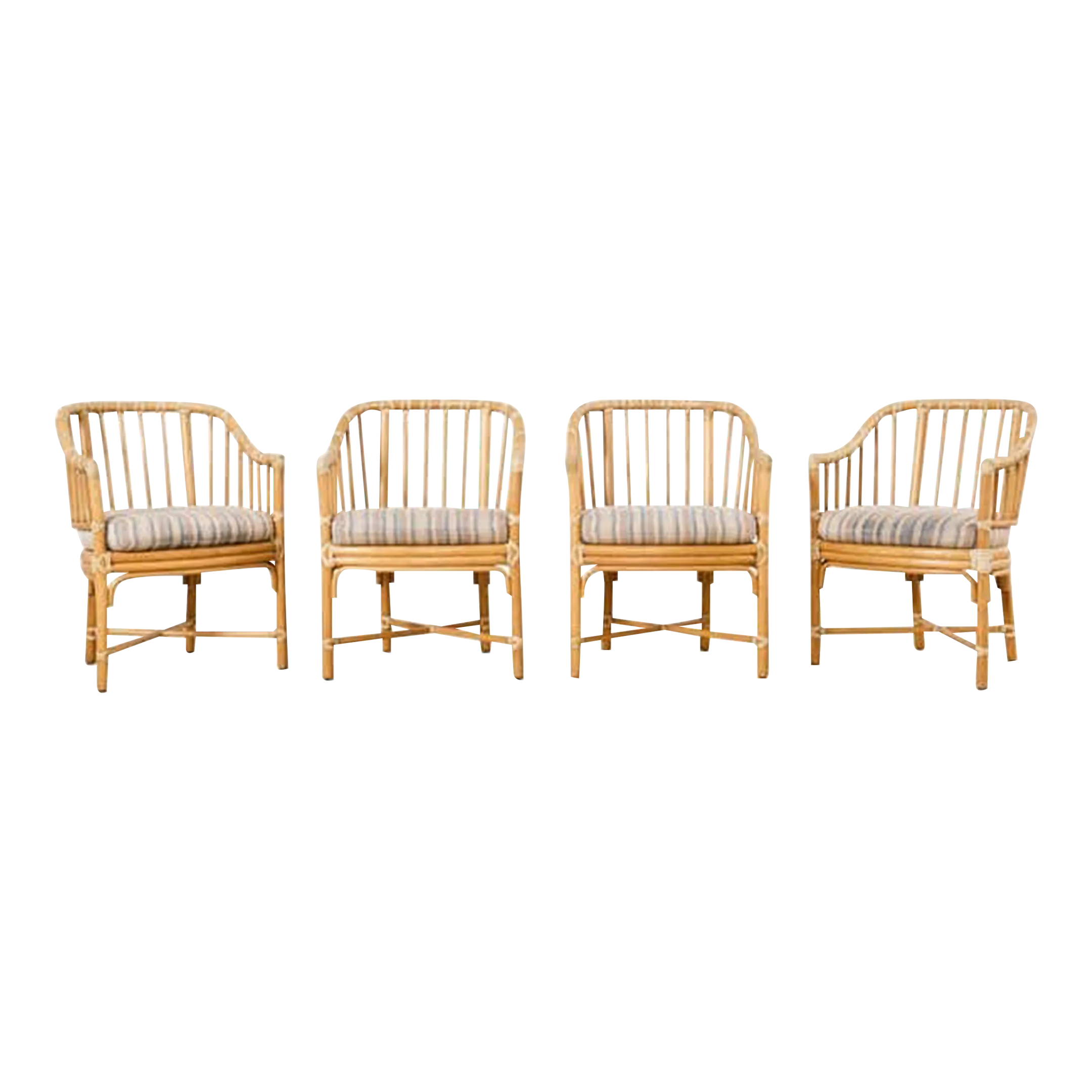 Set of Four McGuire Rattan Barrel Back Dining Chairs | Chairish