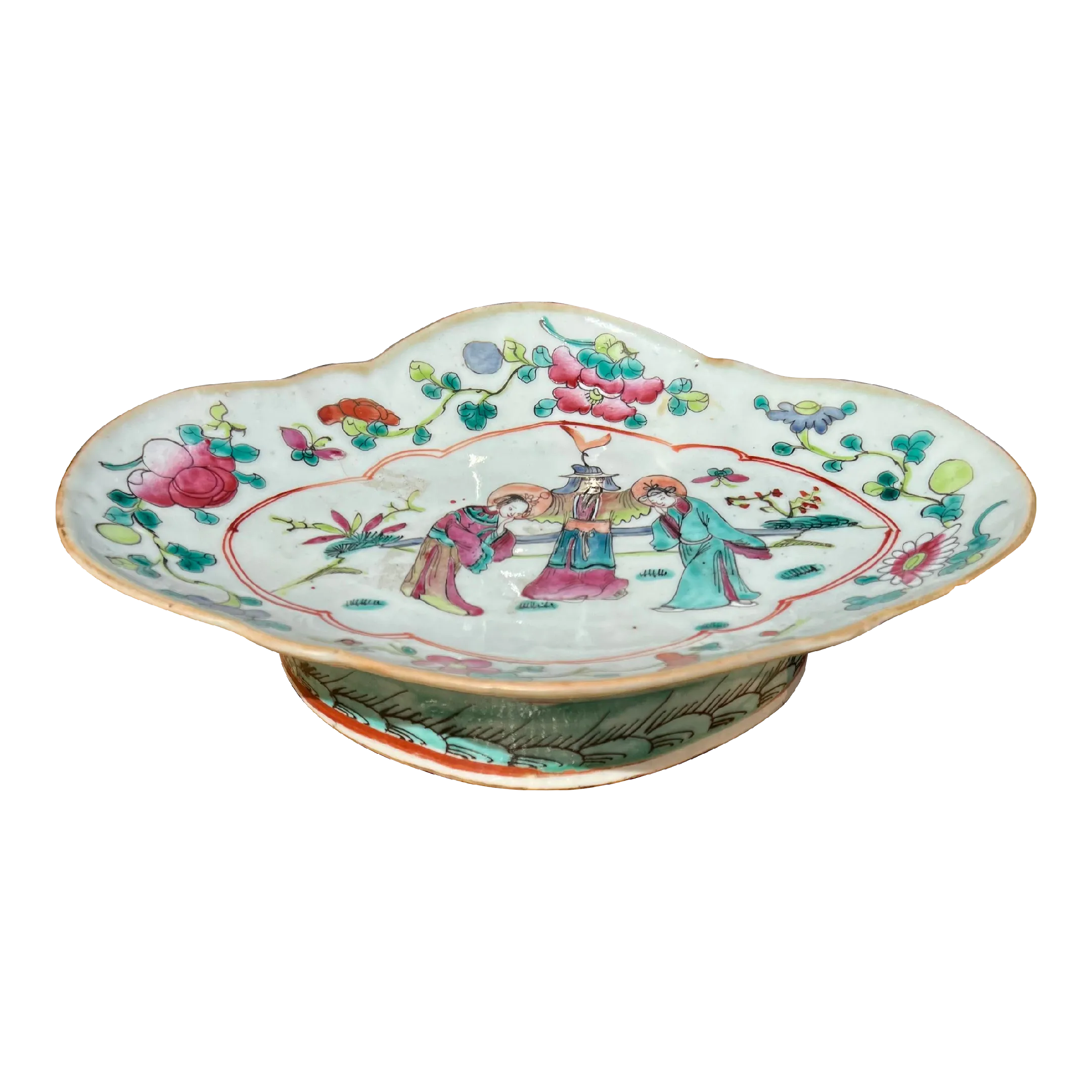 Chinese Qing Dynasty Rose Mandarin Pedestal Lozenge Dish | Chairish