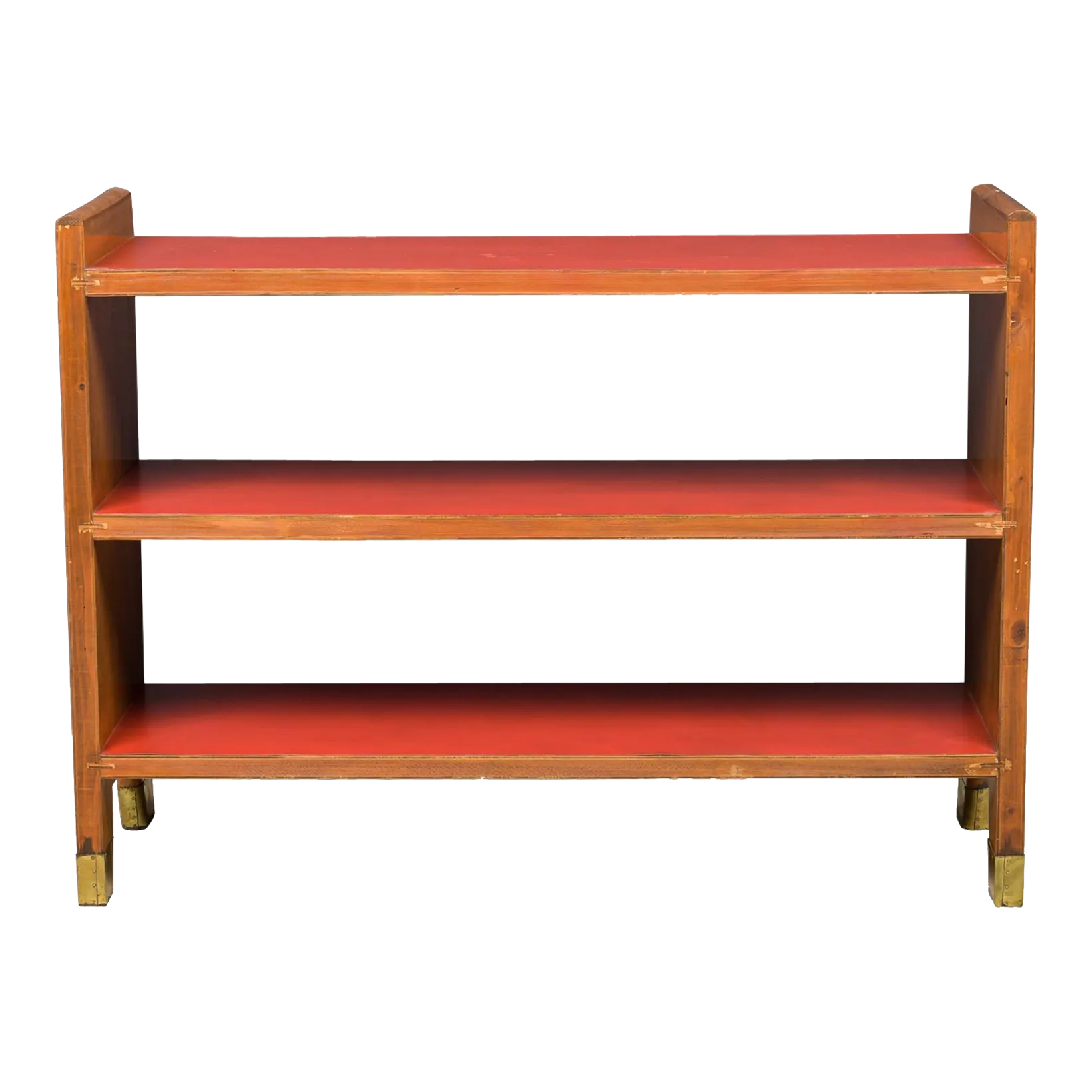Gio Ponti Italian Mid-Century Fruitwood and Red Leather Small 3-Shelf ...