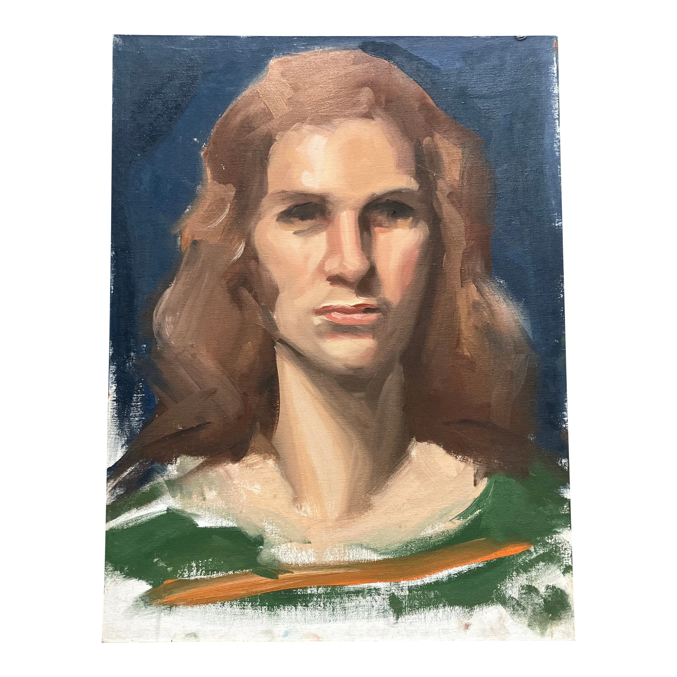 1970s Vintage Impressionist Androgynous Portrait Painting | Chairish
