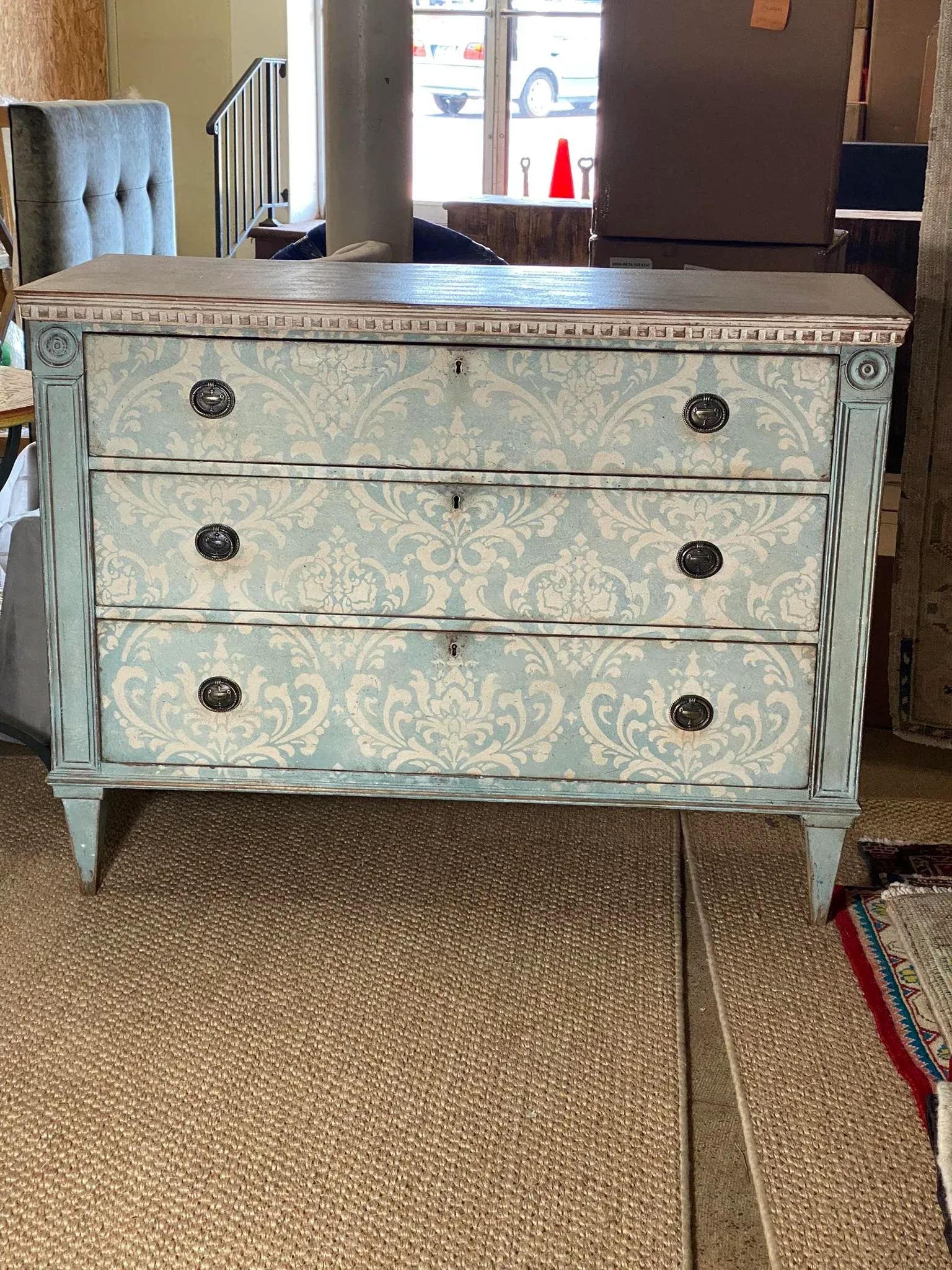 19th Century English Blue White Painted Chest of Drawers Dresser Circa 1820