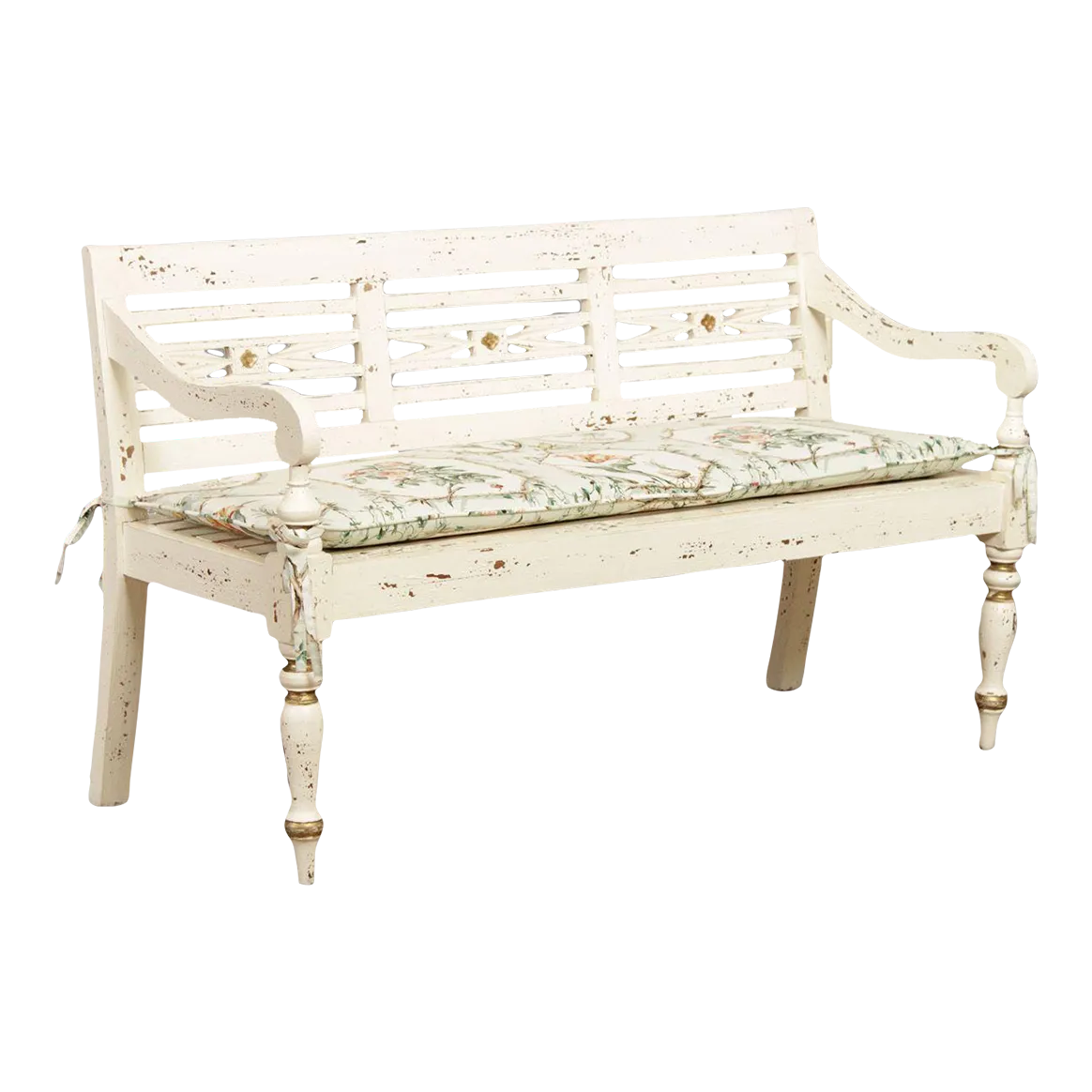 Late 20th Century Dutch Colonial Style Distress Painted Wood Bench ...