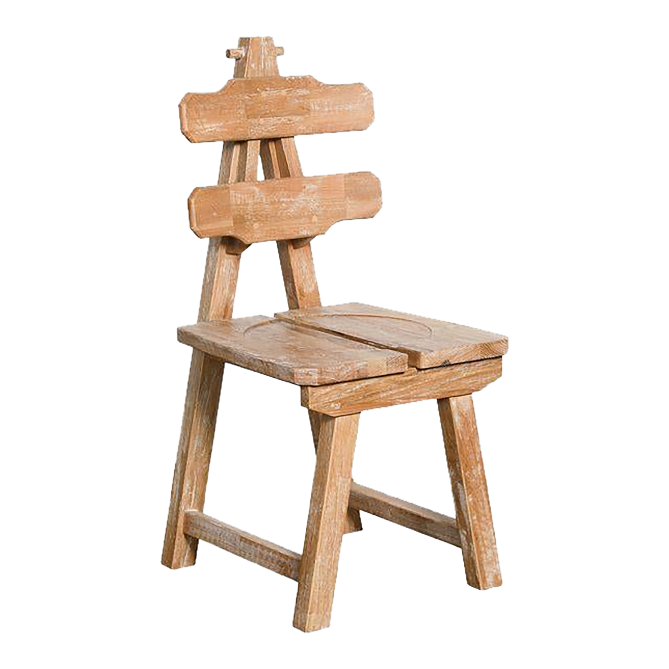 Early 20th Century Vintage Wood Chair With Angled Legs | Chairish