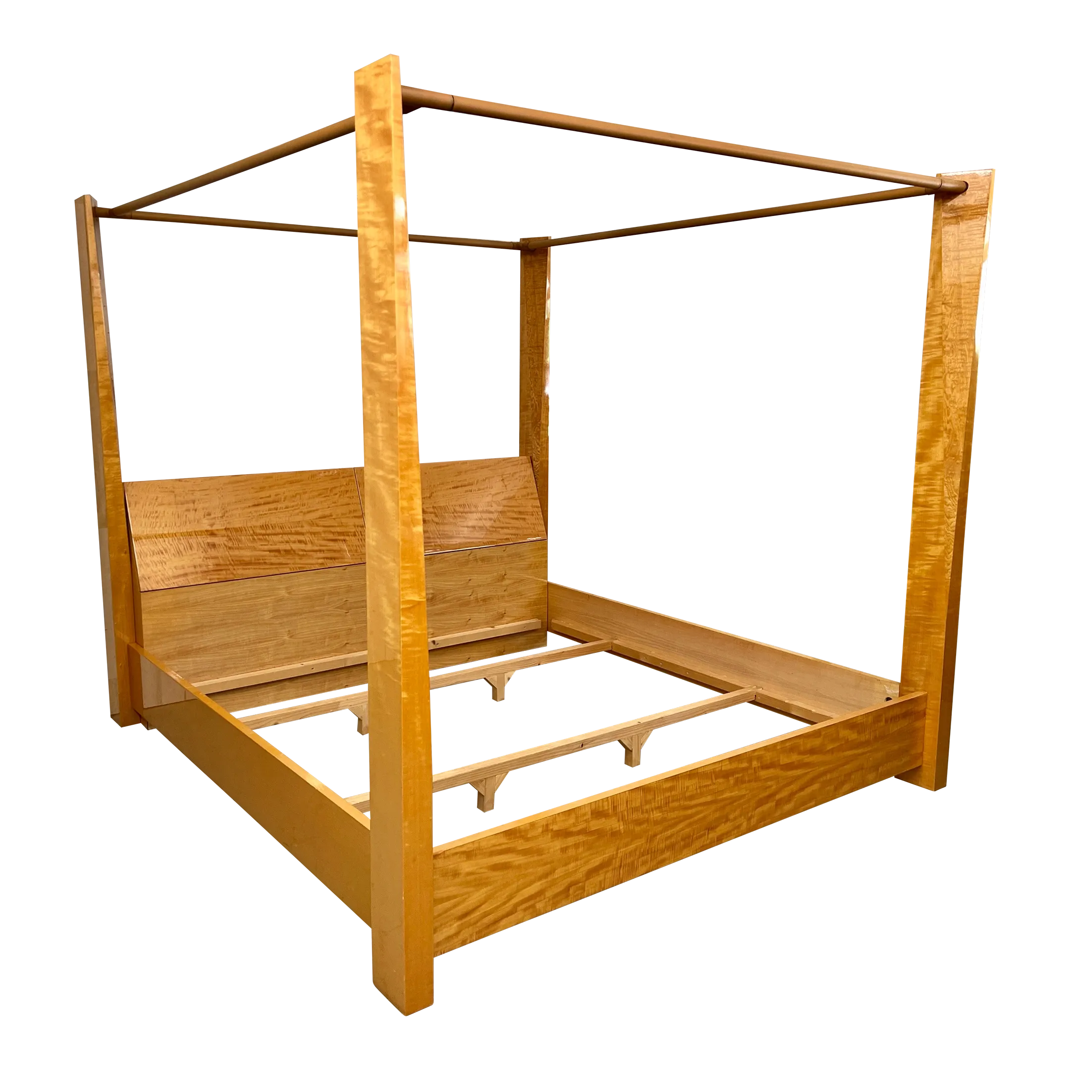 Giorgio Collection Satinwood & Leather Poster Bed | Chairish