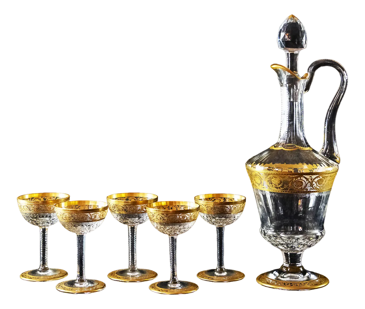 French Saint Louis Crystal Carafe with Sherry Glasses, 1930s, Set of 6 ...