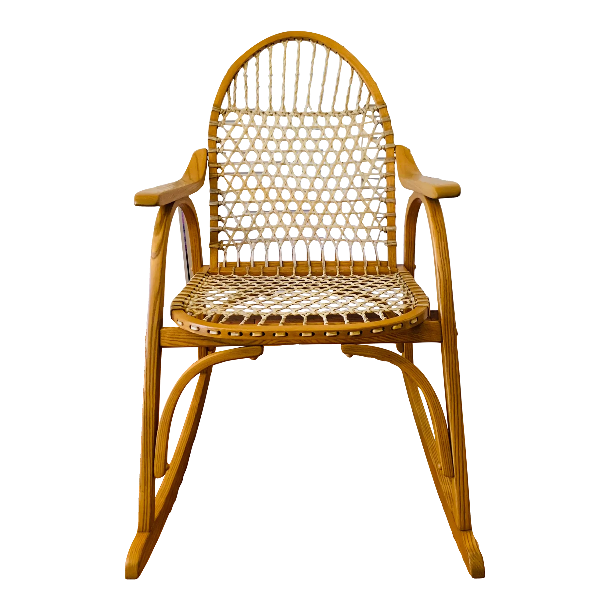 1970s Vintage Snowshoe Oak Rocking Chair With Rawhide Lacing by Vermont ...