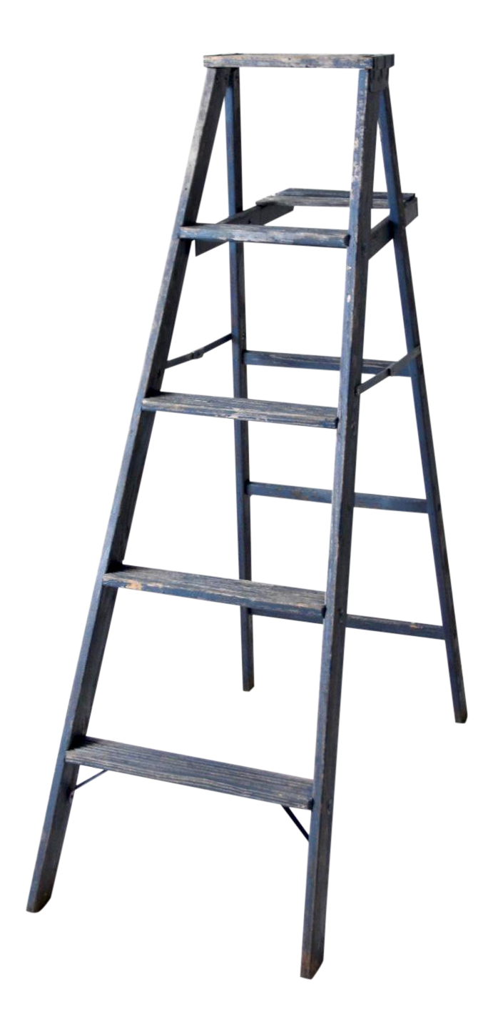Vintage Blue Wooden Ladder | Chairish