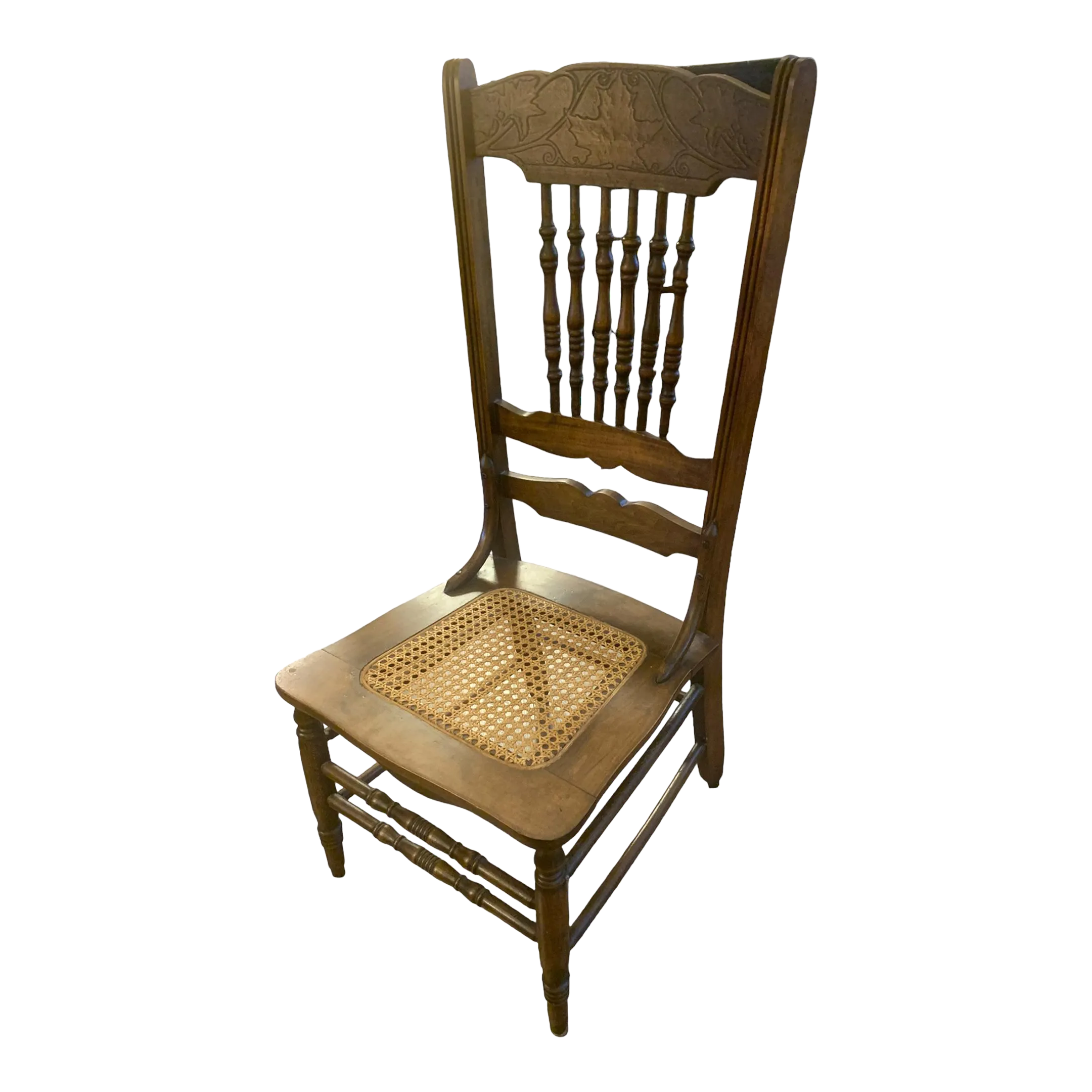 1950s Oak Pressed Back Nursing Chair | Chairish