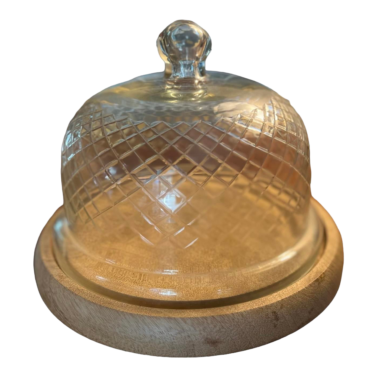 Vintage Cut Glass & Wood Cheese Dome | Chairish