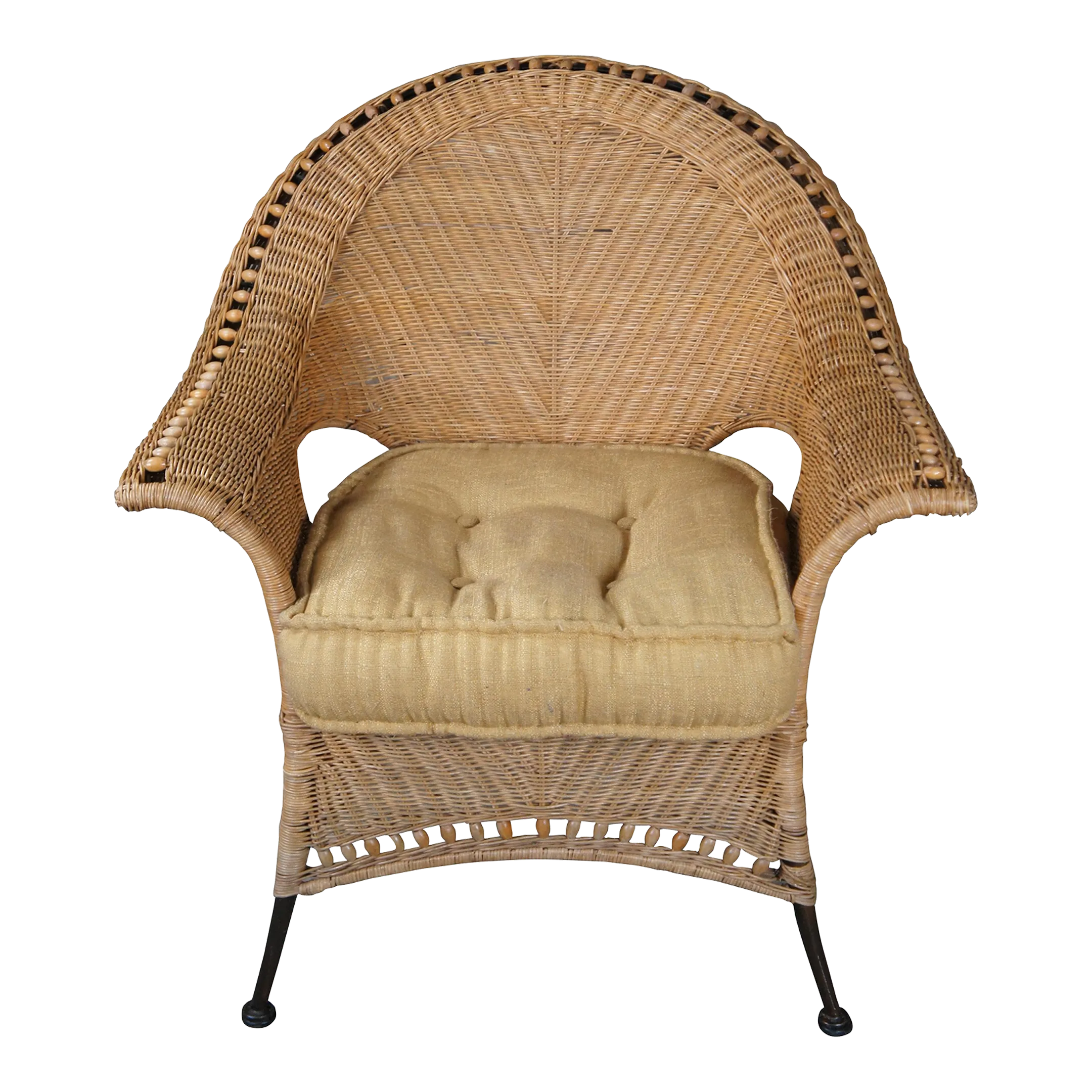 Mid 20th Century Bohemian Modern Woven Wicker Rattan Fan Back Lounge ...