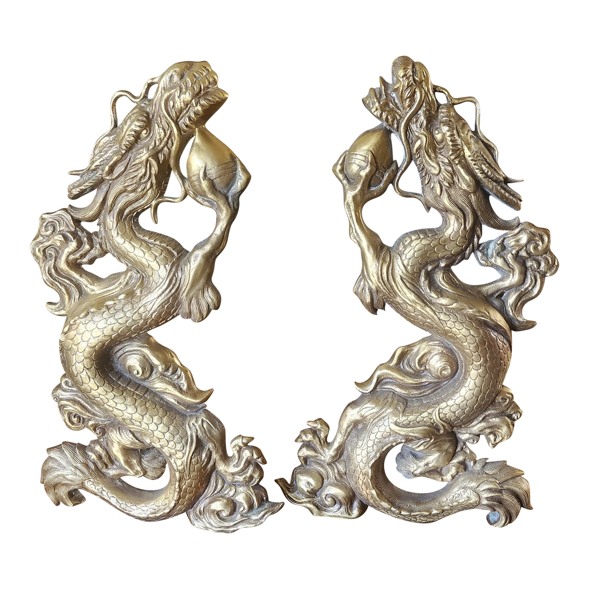 Chinoiserie Dragon Andirons | Chairish