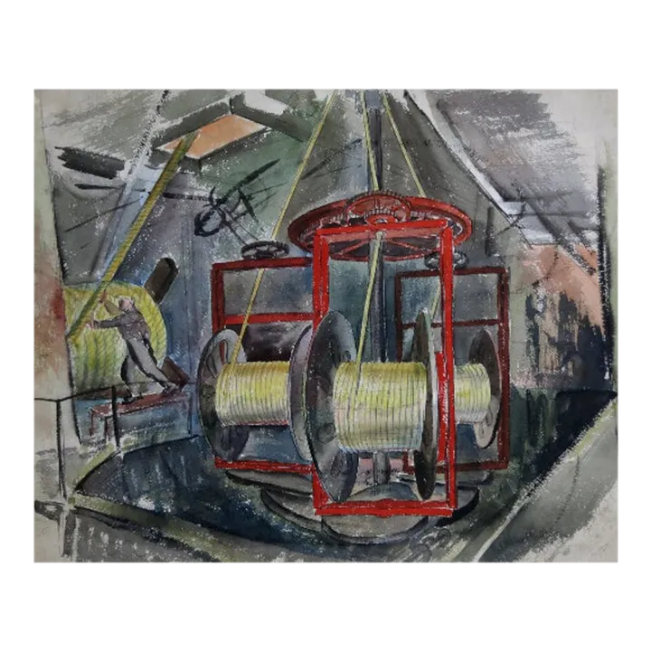 John De Forest Stull "The Rope Machine" Watercolor Painting | Chairish
